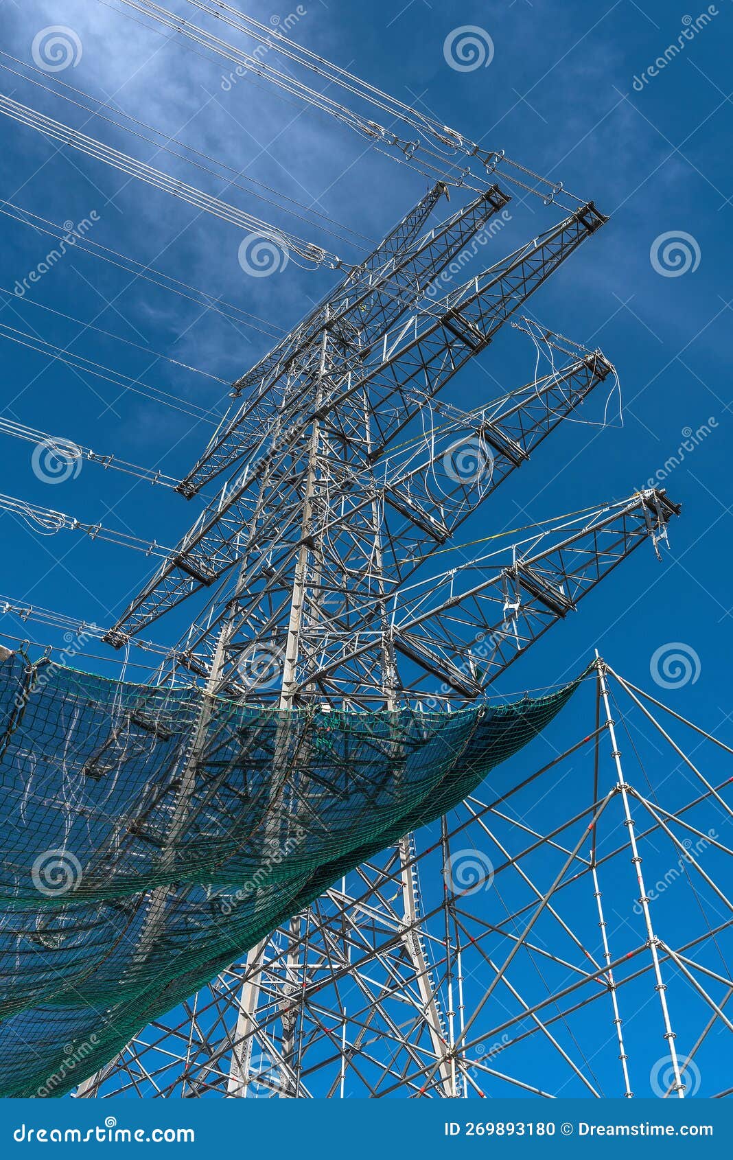 A Newly Installed High-voltage Pylon with Some Cables Connected Stock ...
