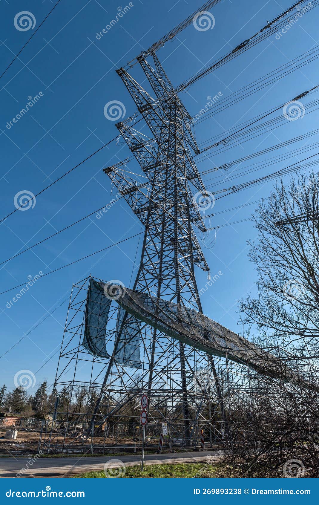 A Newly Installed High-voltage Pylon with Some Cables Connected Stock ...