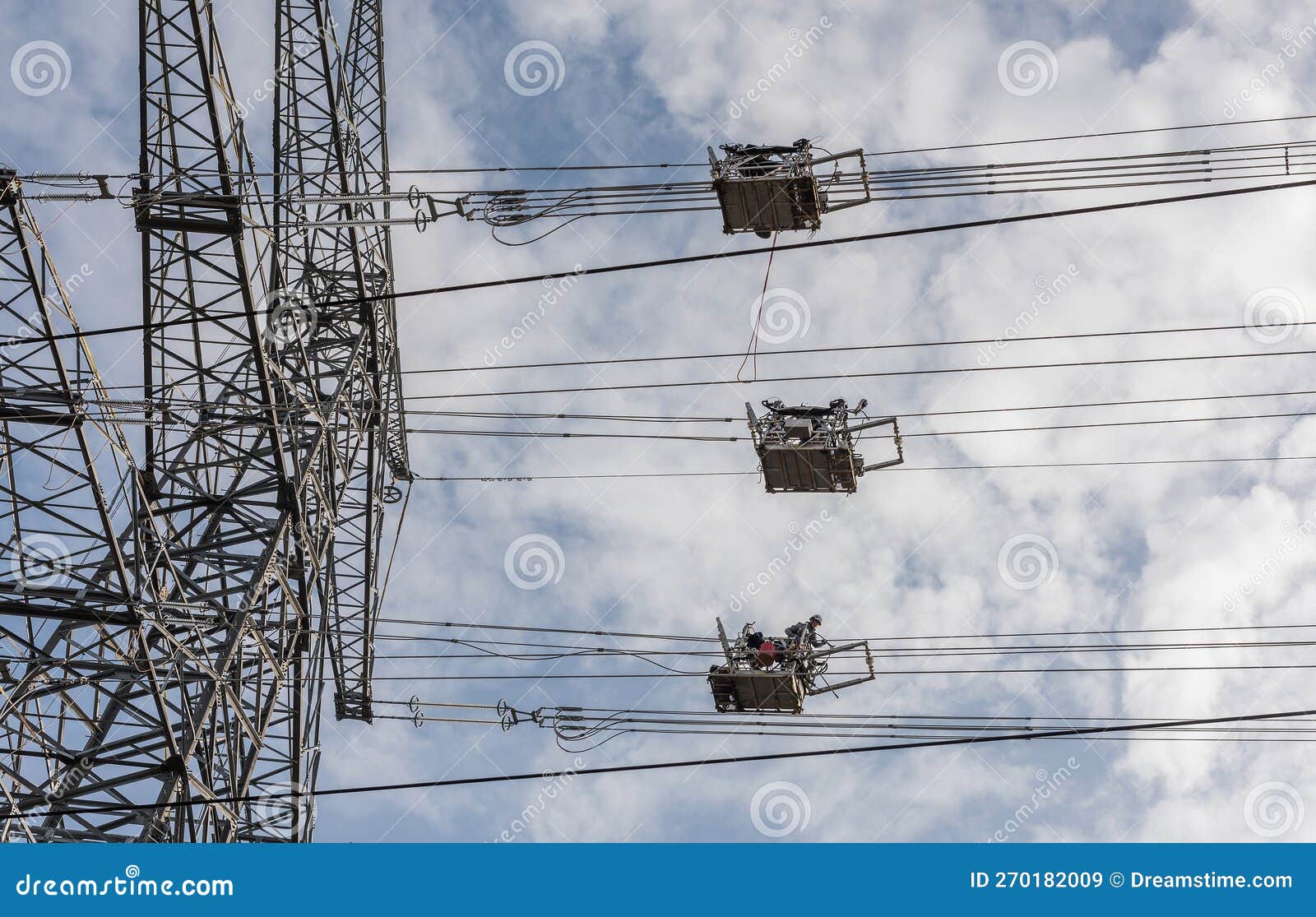 A Newly Installed High-voltage Pylon with Some Cables Connected ...