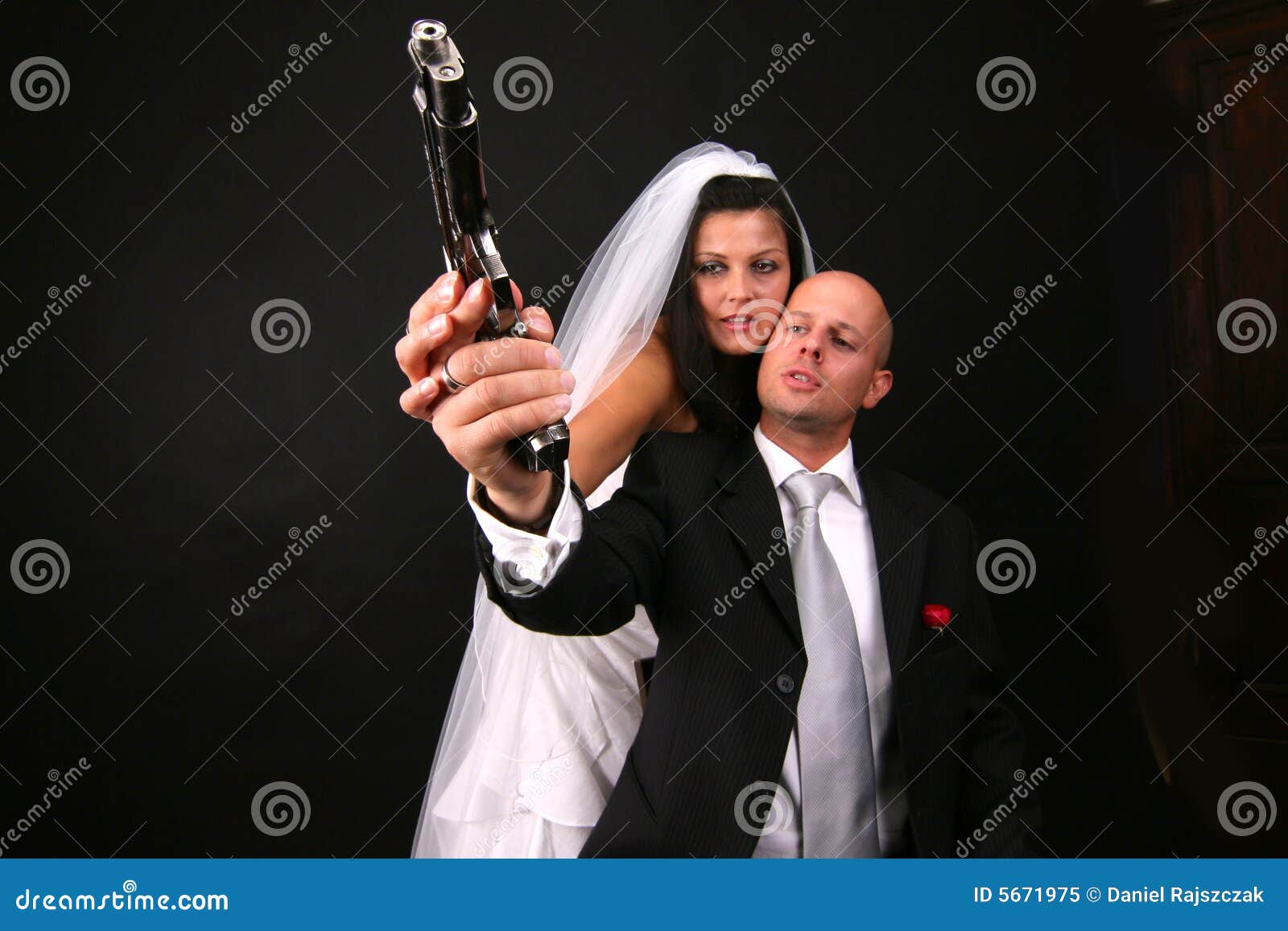 Newly-married Couple with Gun Stock Image - Image of bride, ringlet ...