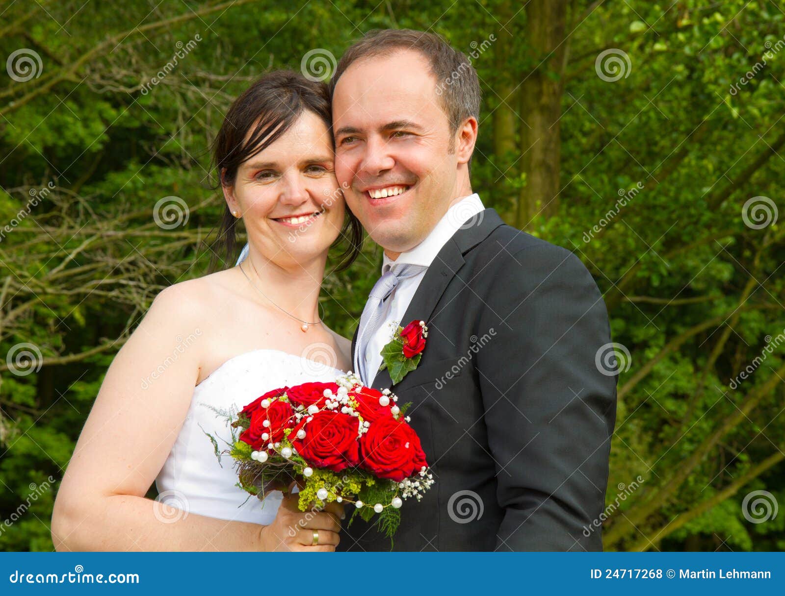 Newly Married Couple with Red Roses Stock Photo - Image of affection ...