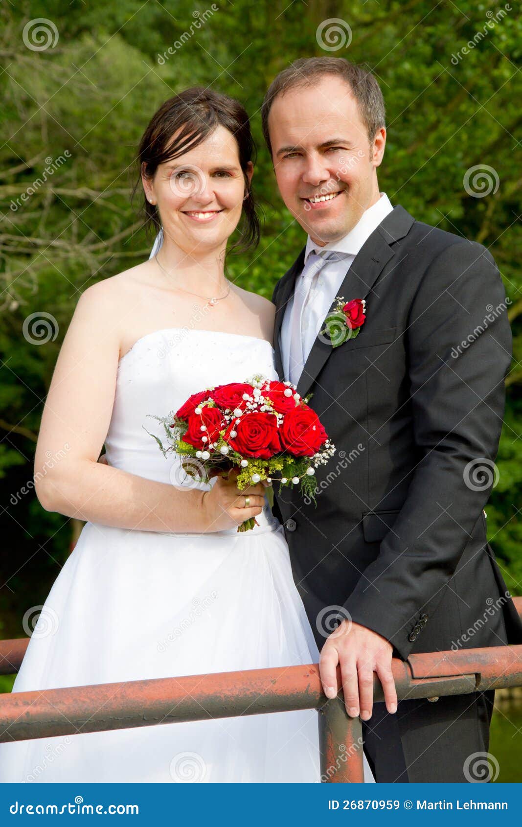 Newly Married Couple with Red Roses Stock Image - Image of dark, proud ...