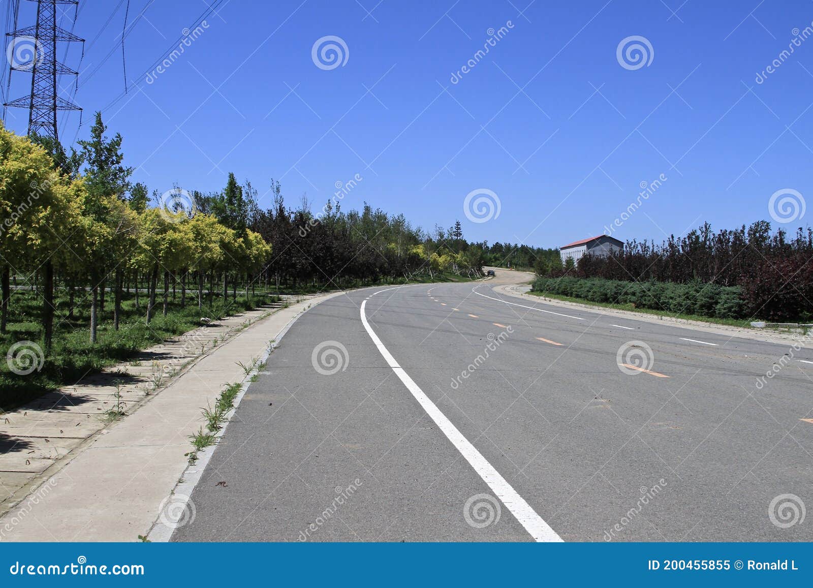 Newly Paved Straight Road in Countryside Stock Image - Image of blue ...