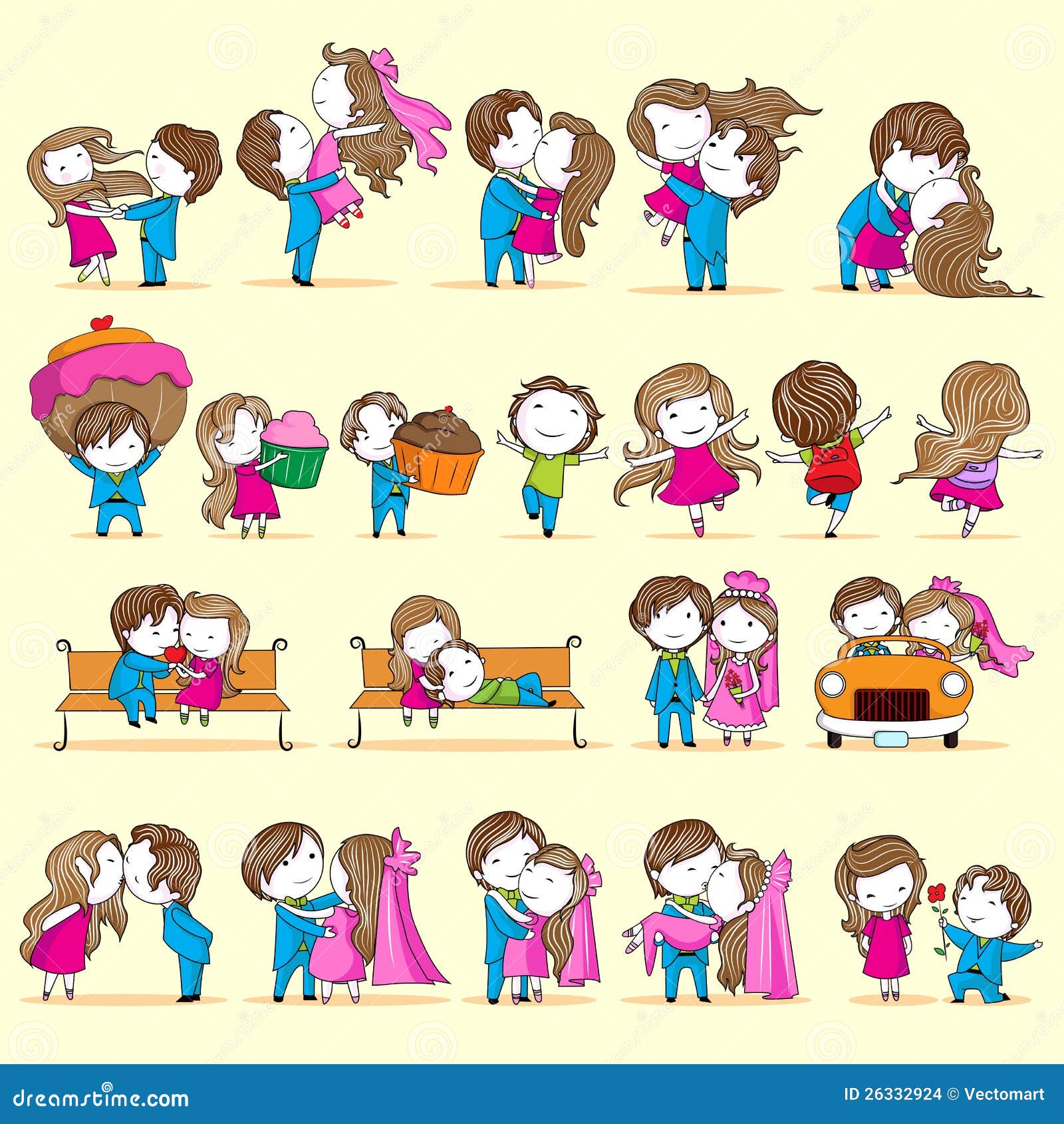 Newly Wed Pair Countur Line Drawing Outline Wedding Vector Illustration ...