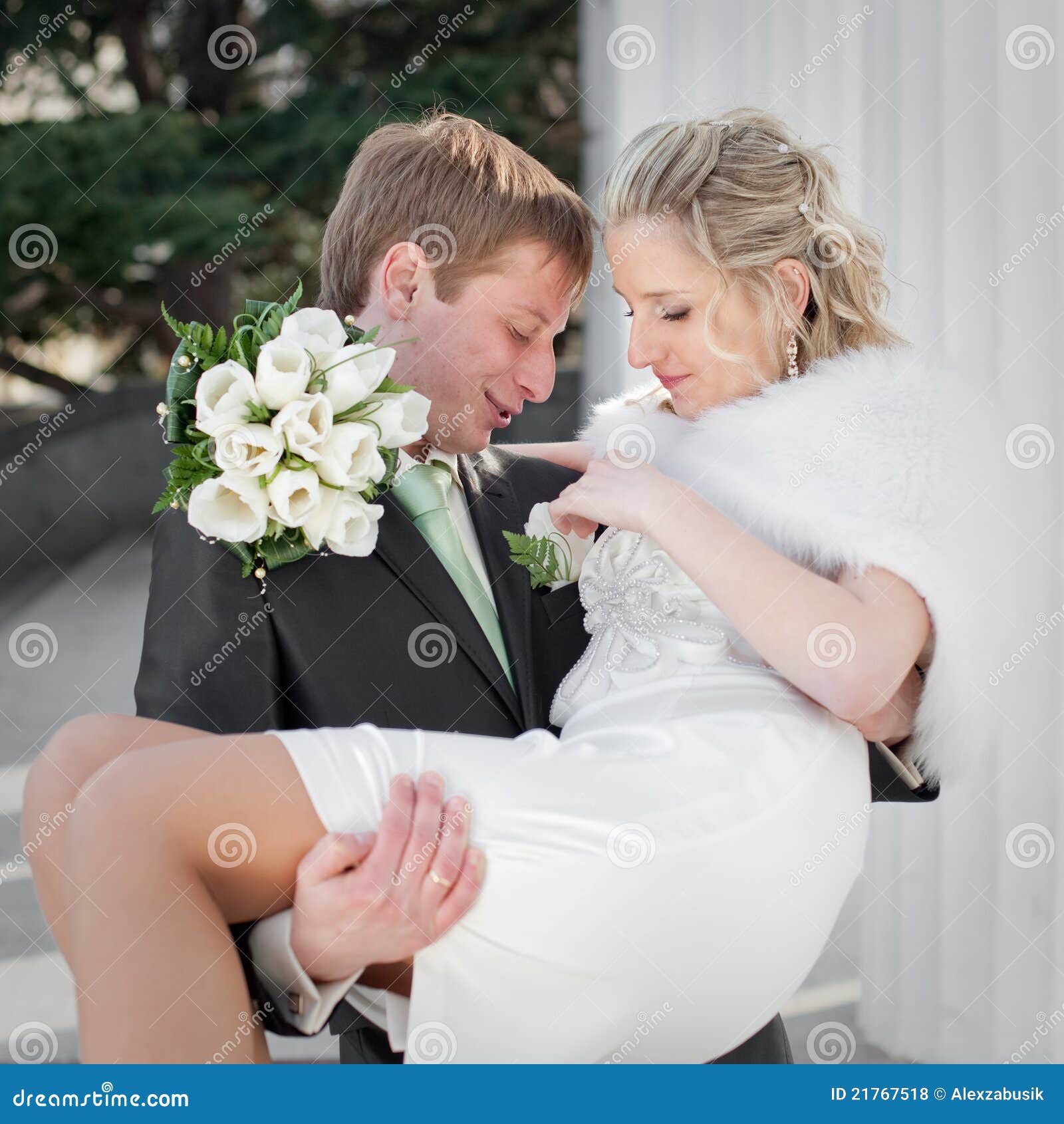 Newly Wedded among the Columns Stock Photo - Image of attractive ...