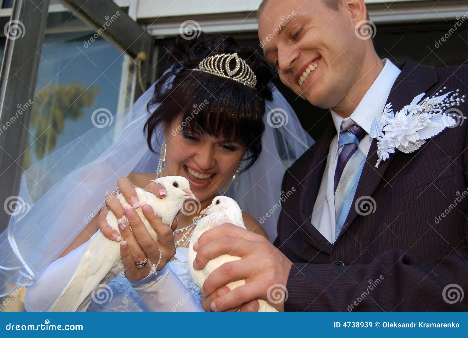 Newly Wedded Couple with Doves Stock Image - Image of married, females ...