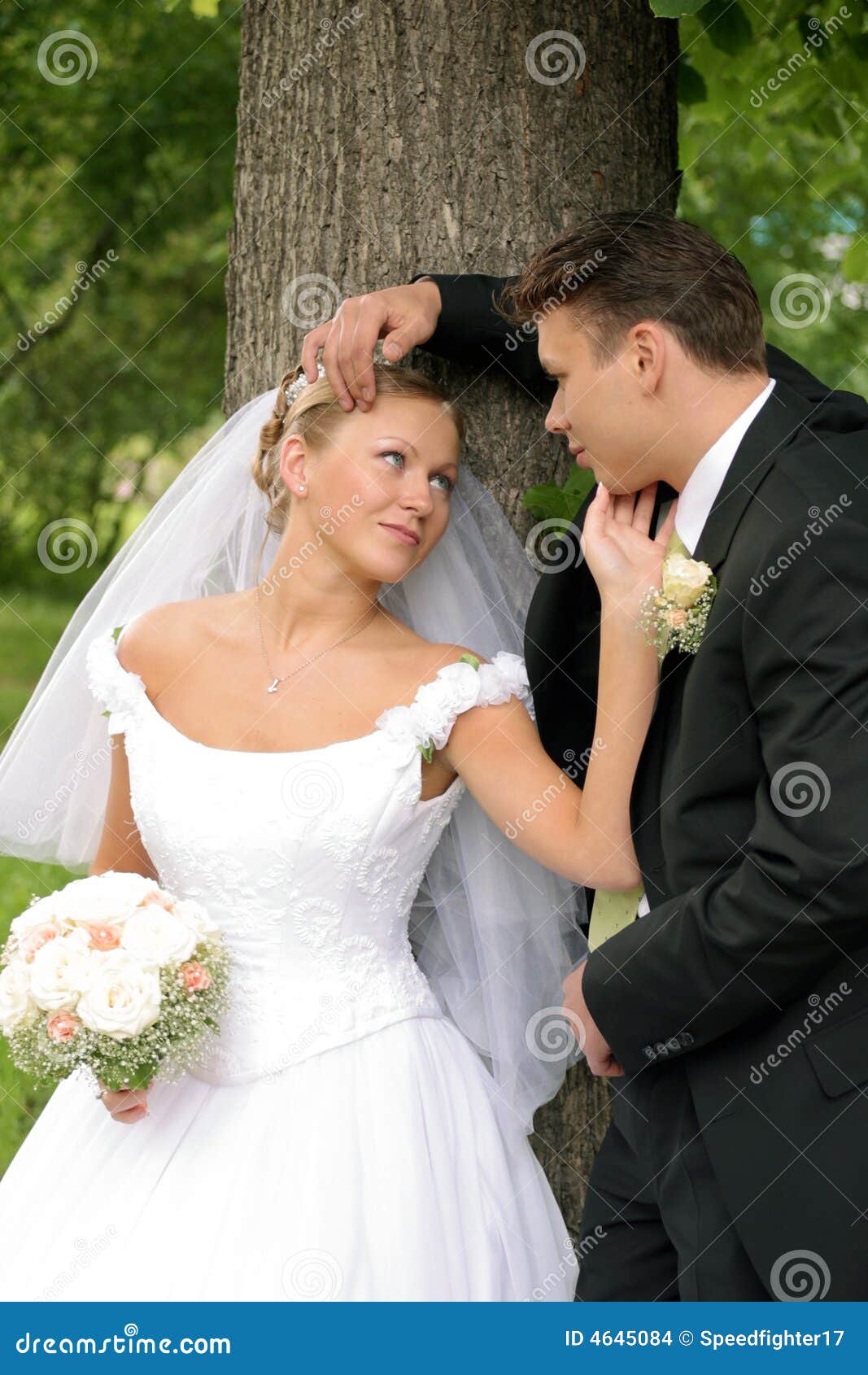Newlywed Couple on Wedding Day Stock Photo - Image of romantic ...