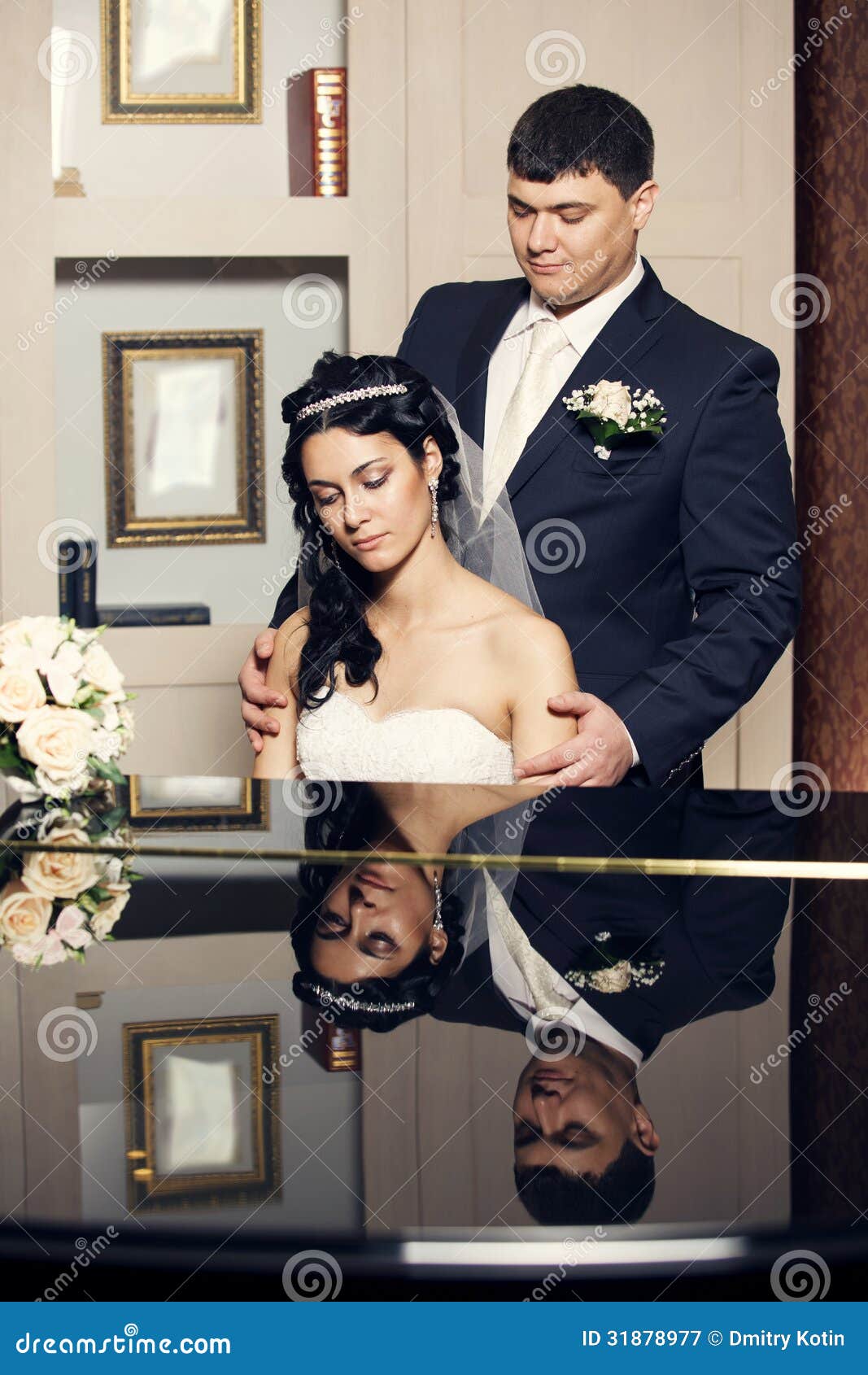 Newlyweds. Bride Playing Piano Stock Image - Image of classes, couple ...