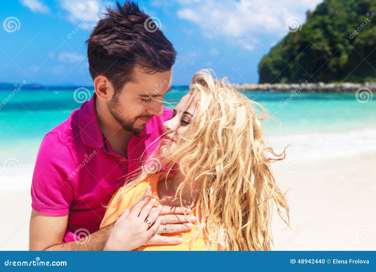 Newlyweds Having Fun on a Tropical Beach. Honeymoon Stock Photo - Image ...