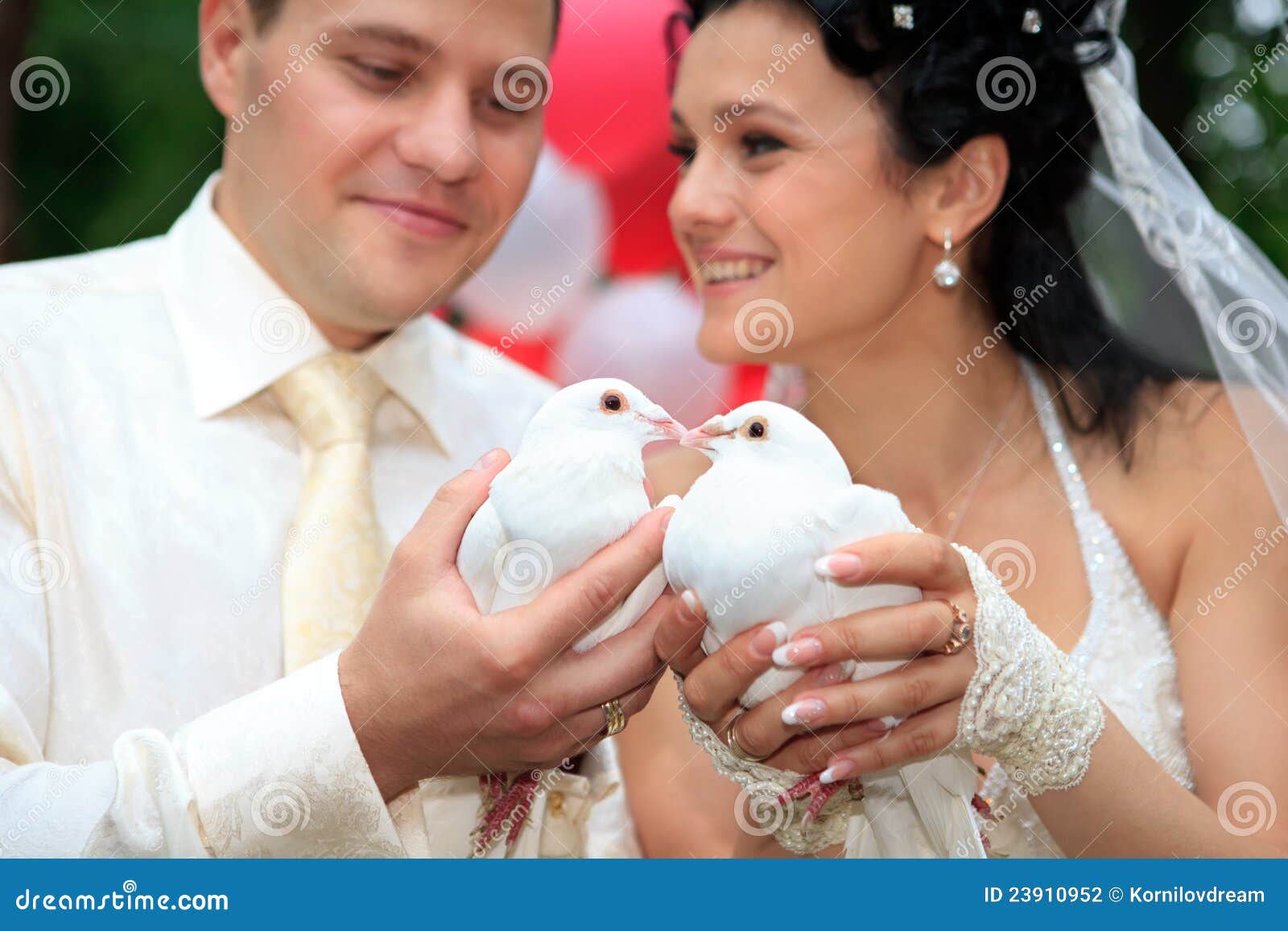 Newlyweds Holding White Doves Stock Photo - Image of infatuation ...