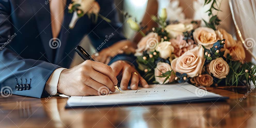 Newlyweds Sign in the Registry Office Stock Image - Image of matrimony ...