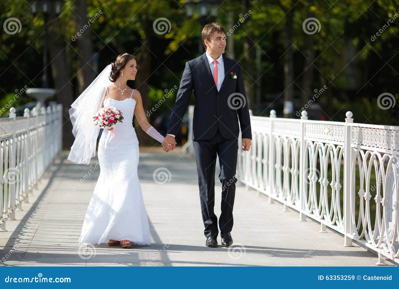 Newlyweds on a walk stock image. Image of dress, hold - 63353259