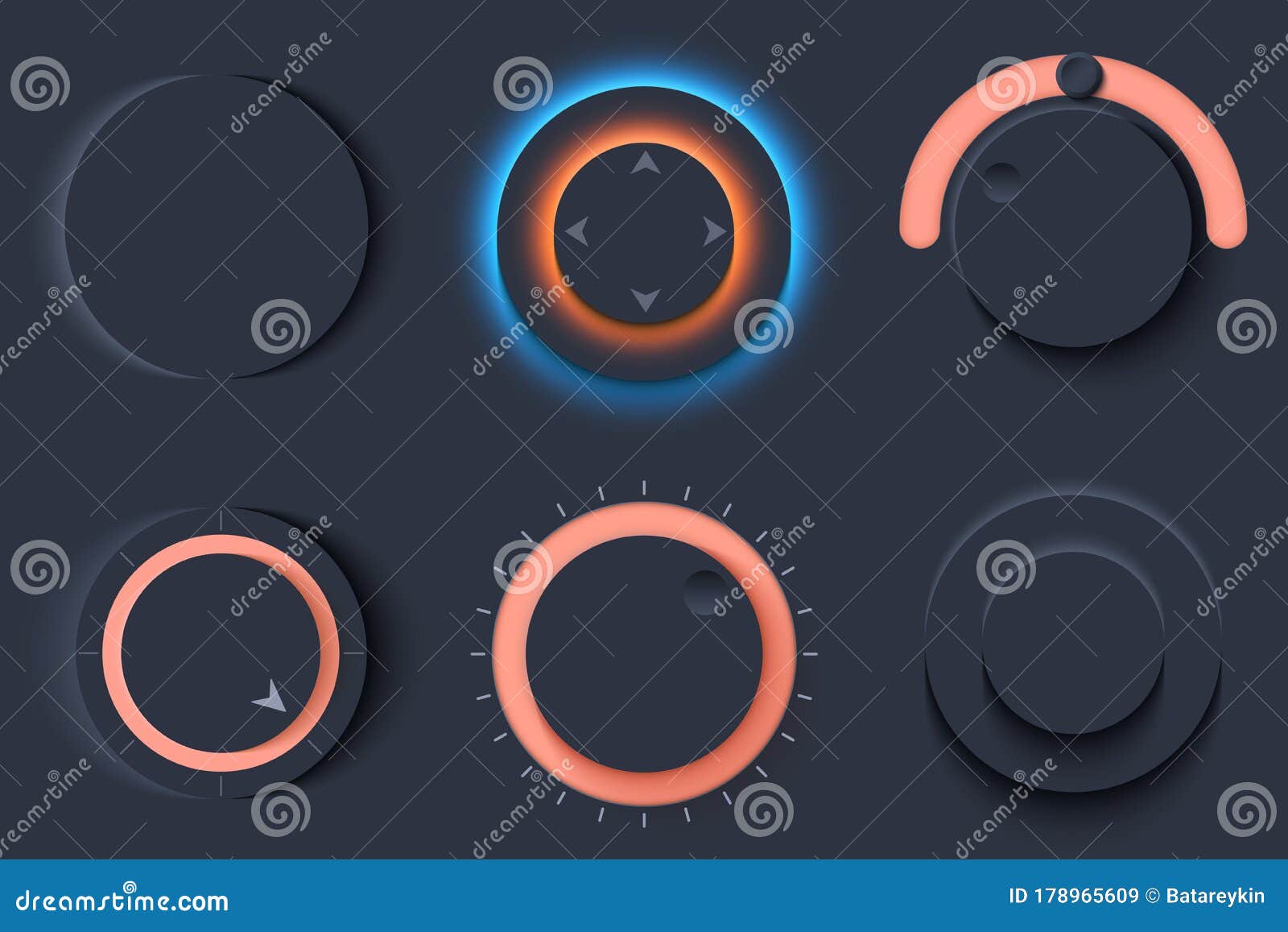 Newmorphic UI Circle Dark Set Stock Vector - Illustration of concept ...