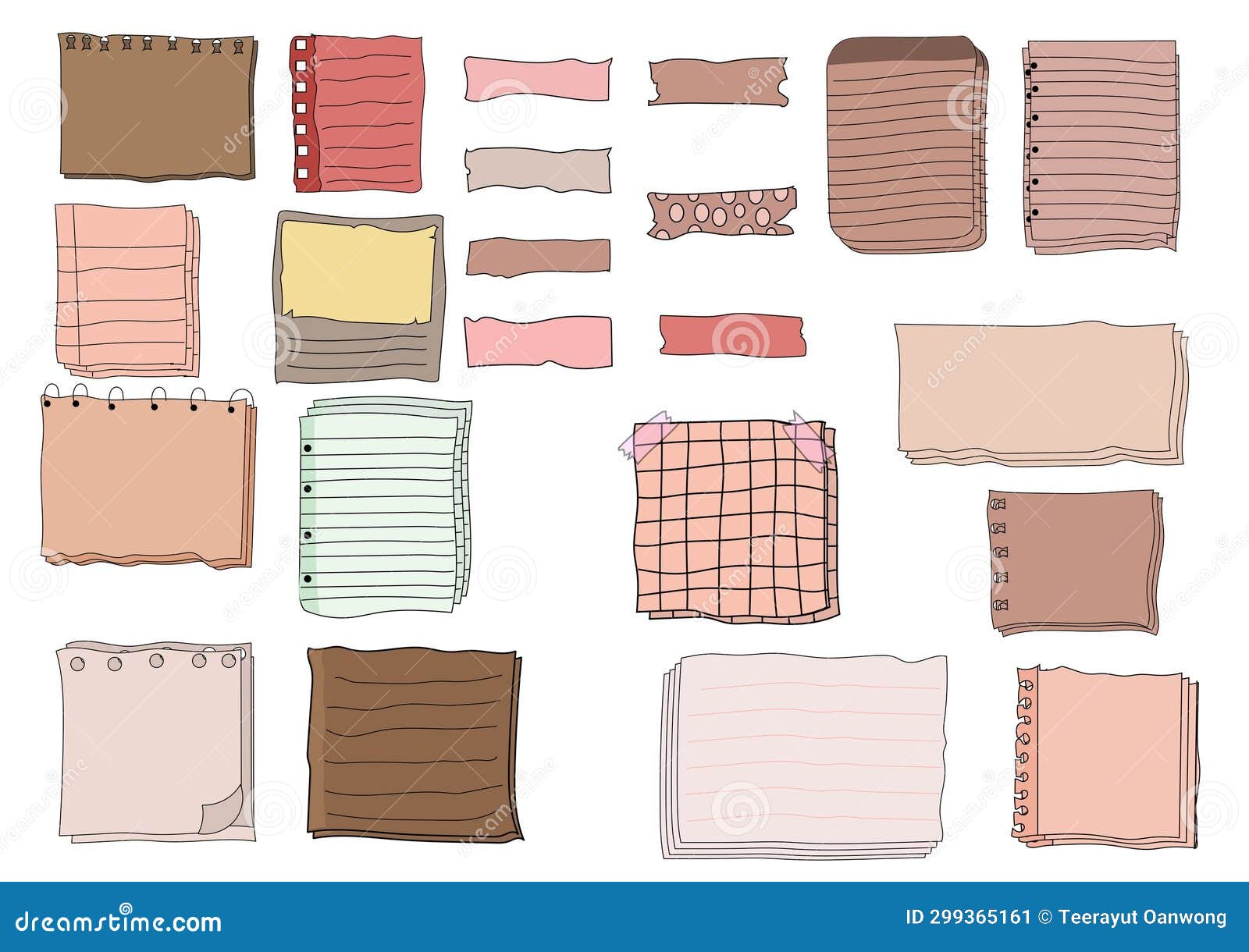 Paper Note Set.Blank Notes with Tape and Stickers Stock Vector ...