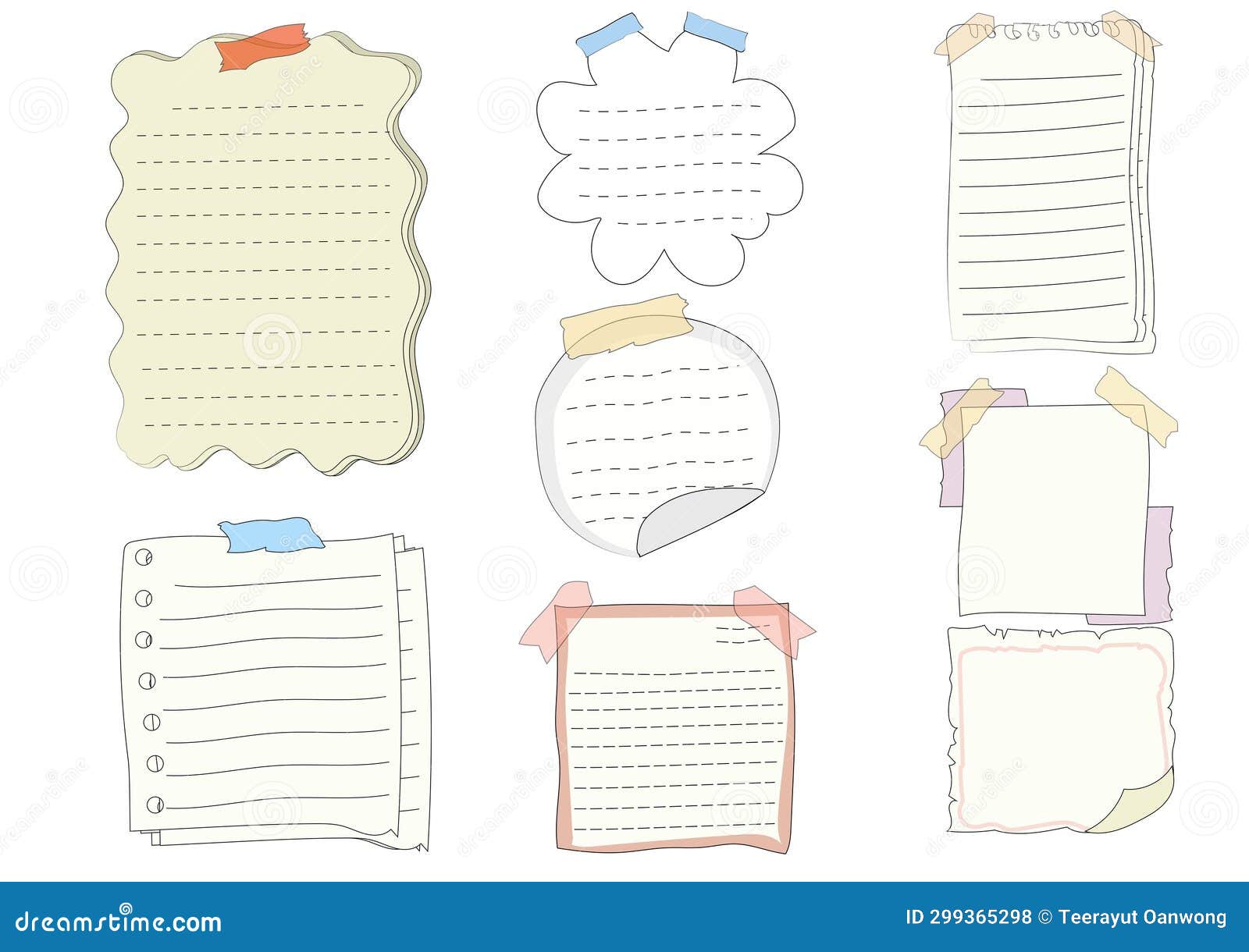 Paper Note Set.Blank Notes with Tape and Stickers Stock Vector ...