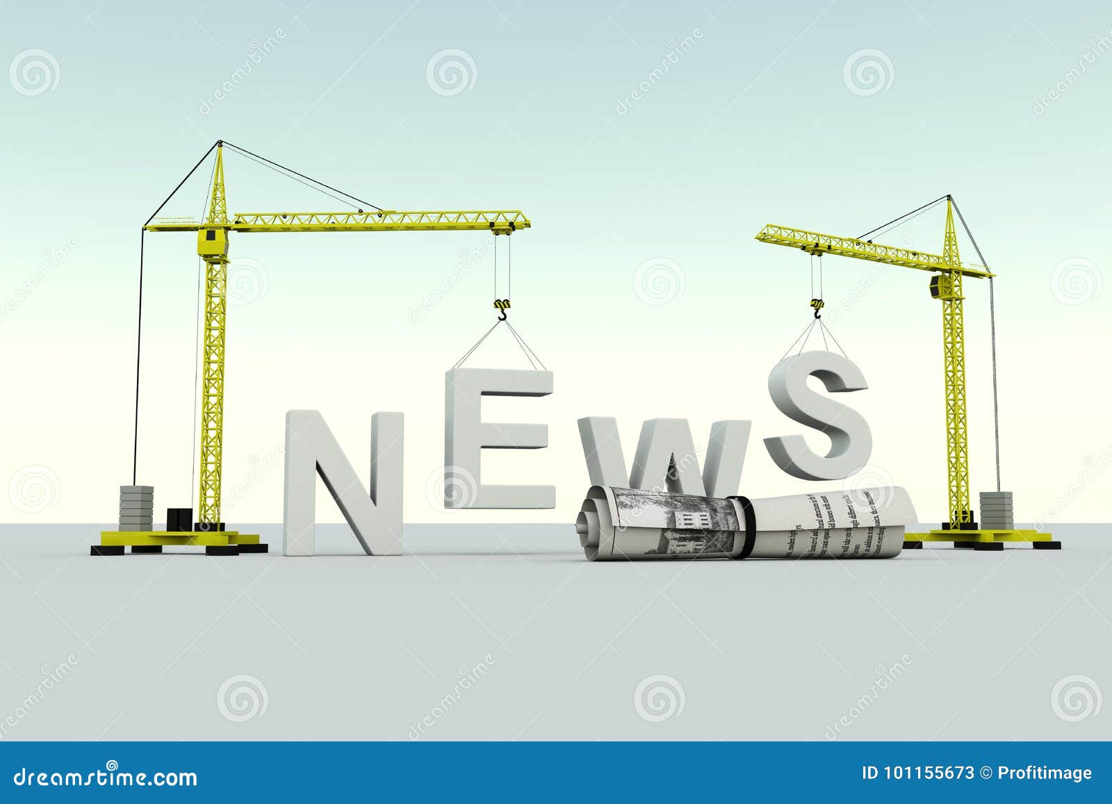 News Building Concept Builders Stick Newspaper Columns On A Blank ...