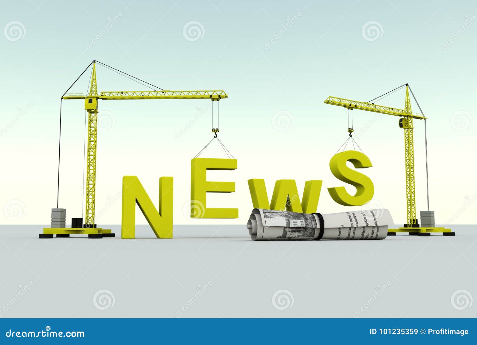 News Building Concept Builders Stick Newspaper Columns On A Blank ...