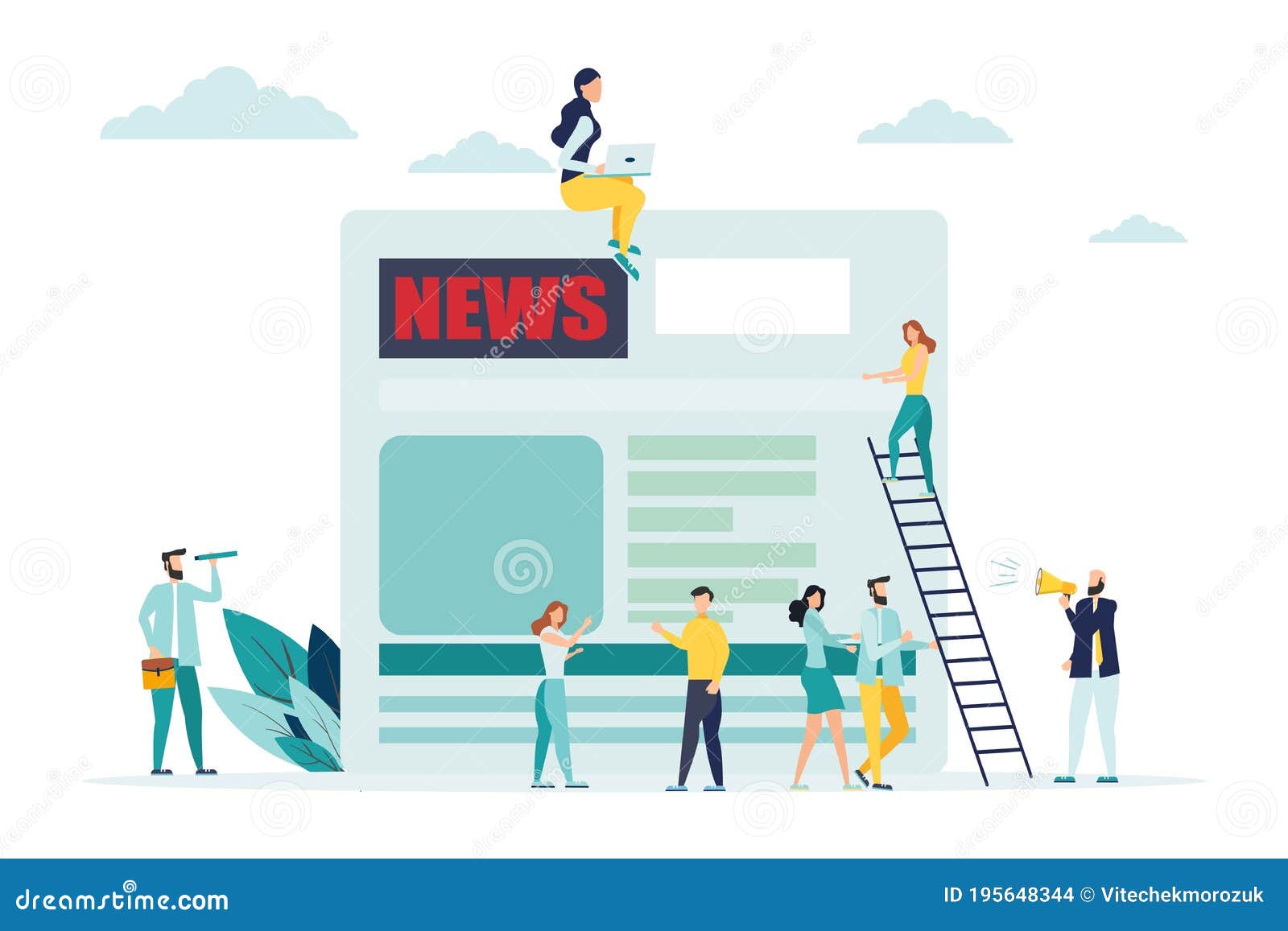 News Concept with Team People and Page Design. Vector Illustration ...