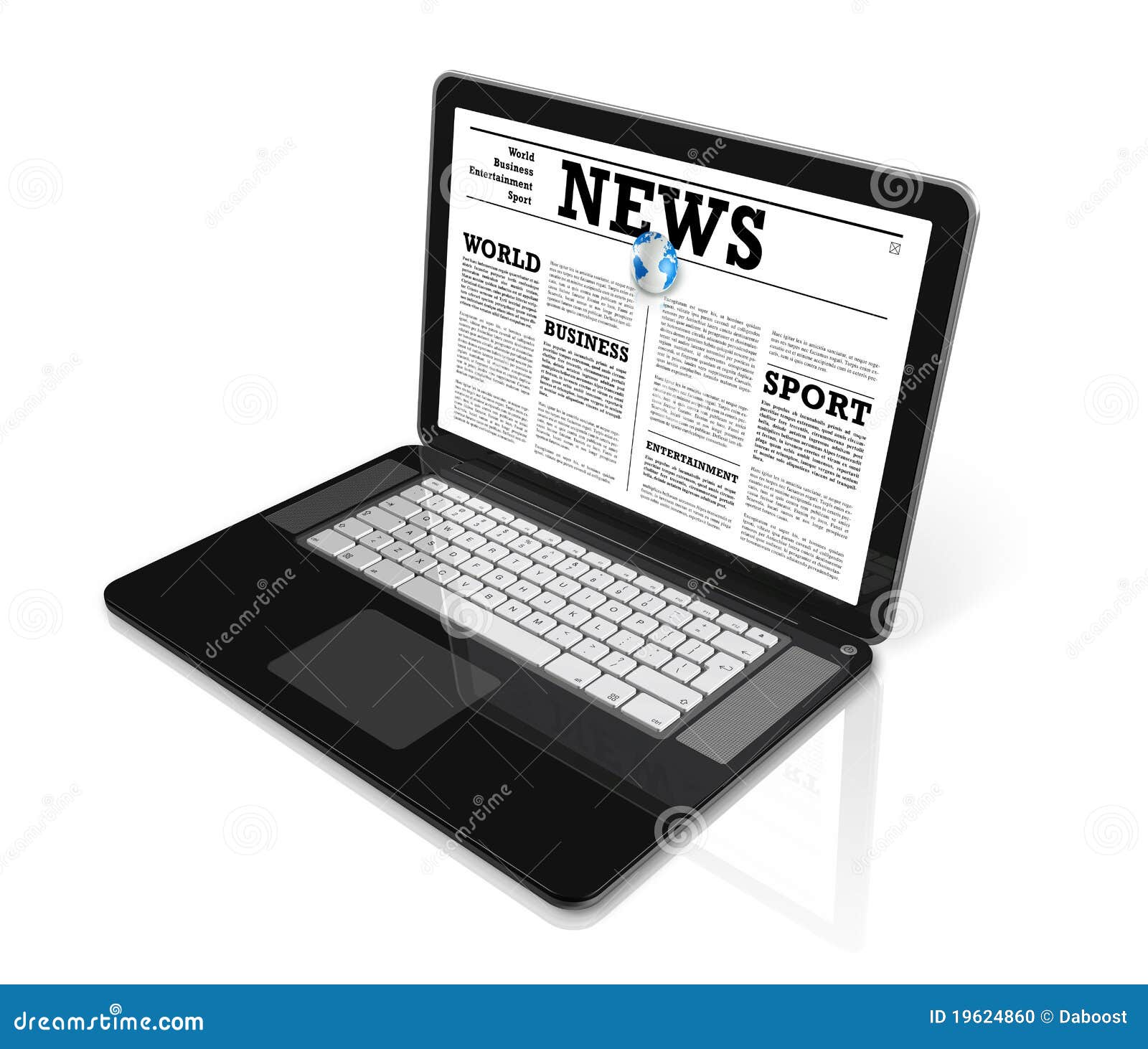 News on a Laptop Computer Isolated on White Stock Illustration ...
