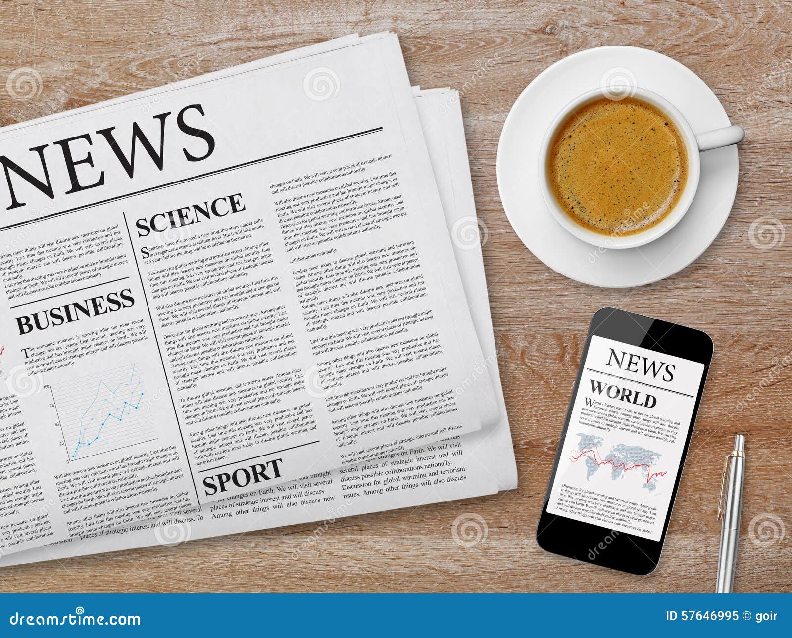 News Page on Tablet, Newspaper and Coffee Stock Image - Image of medium ...