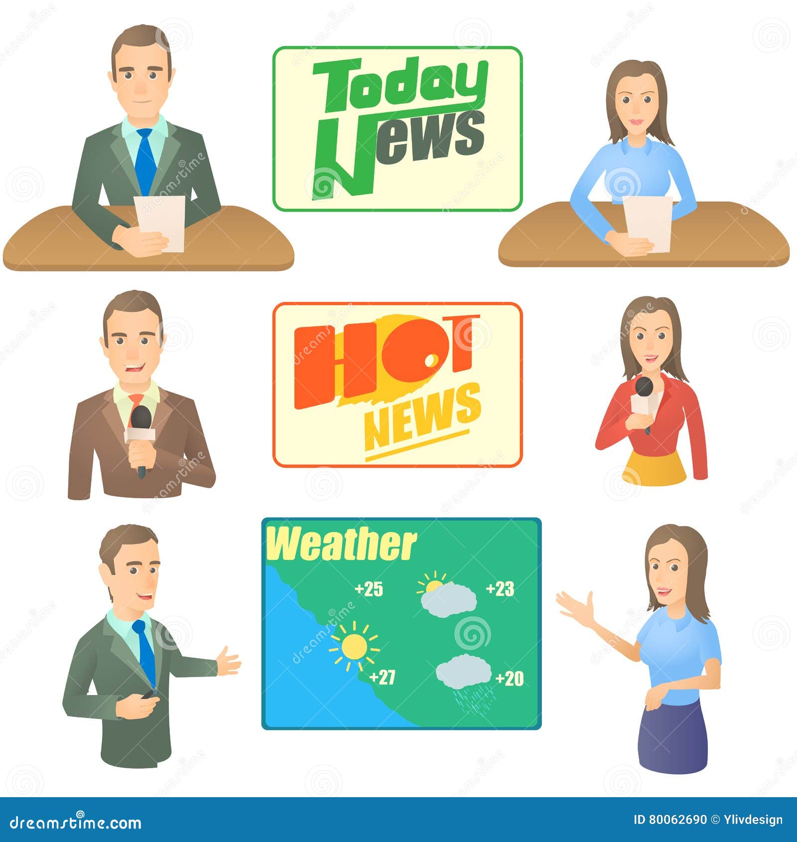 News Presenter Concept Set, Cartoon Style Stock Vector - Illustration ...