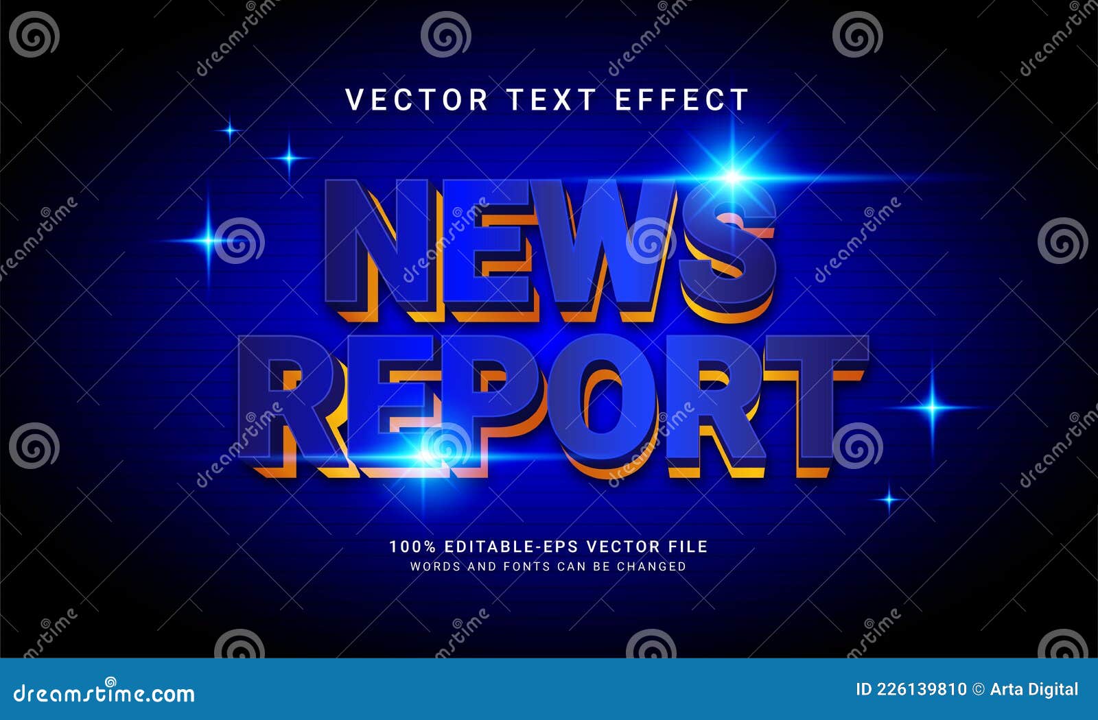 News Report 3D Editable Text Effect with Blue Color Stock Vector ...