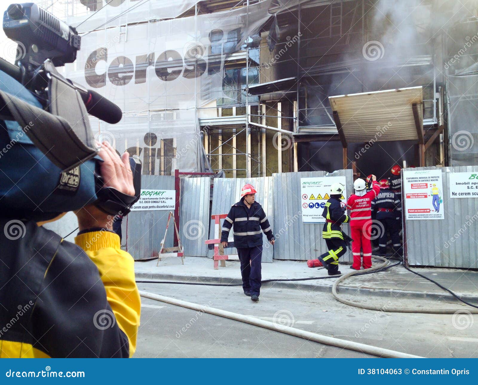 News Reporter and Building on Fire Editorial Stock Photo - Image of ...