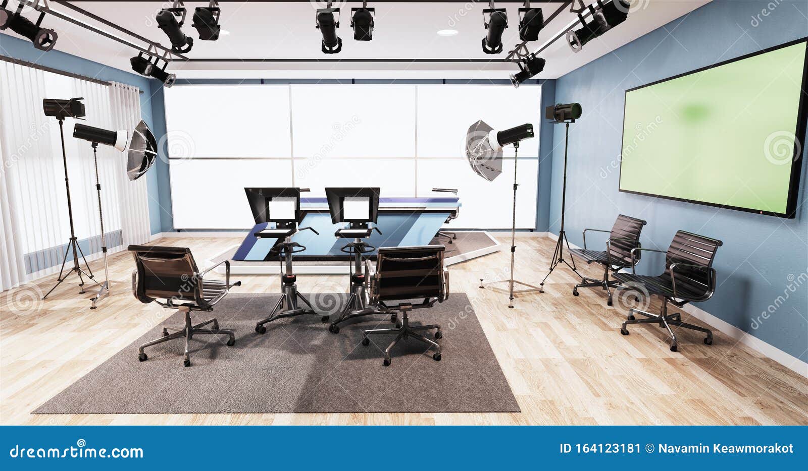 News Studio Blue Room Design Backdrop for TV Shows.3D Rendering Stock ...