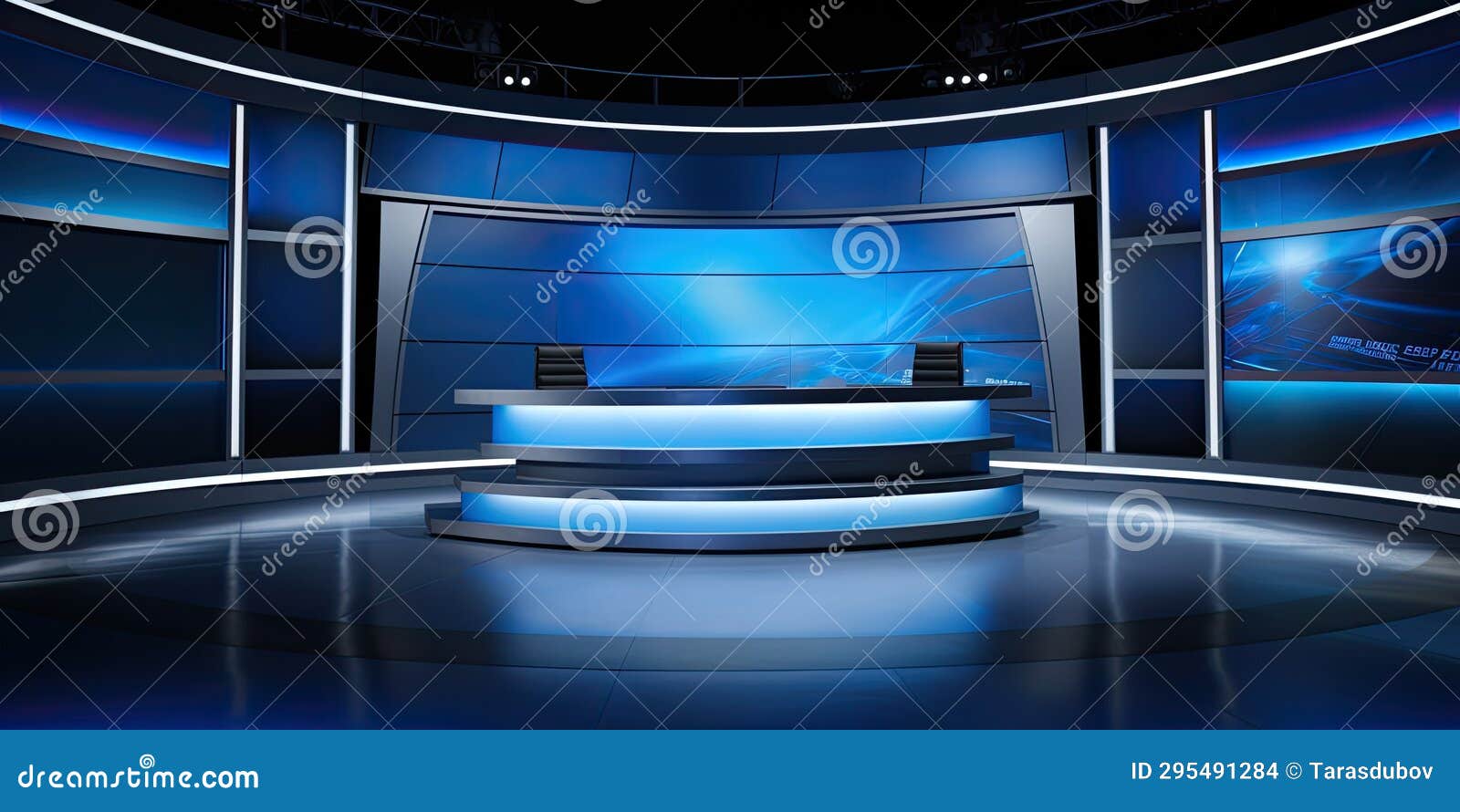 News Studio, Television Newscaster Background. Broadcast Room Interior ...
