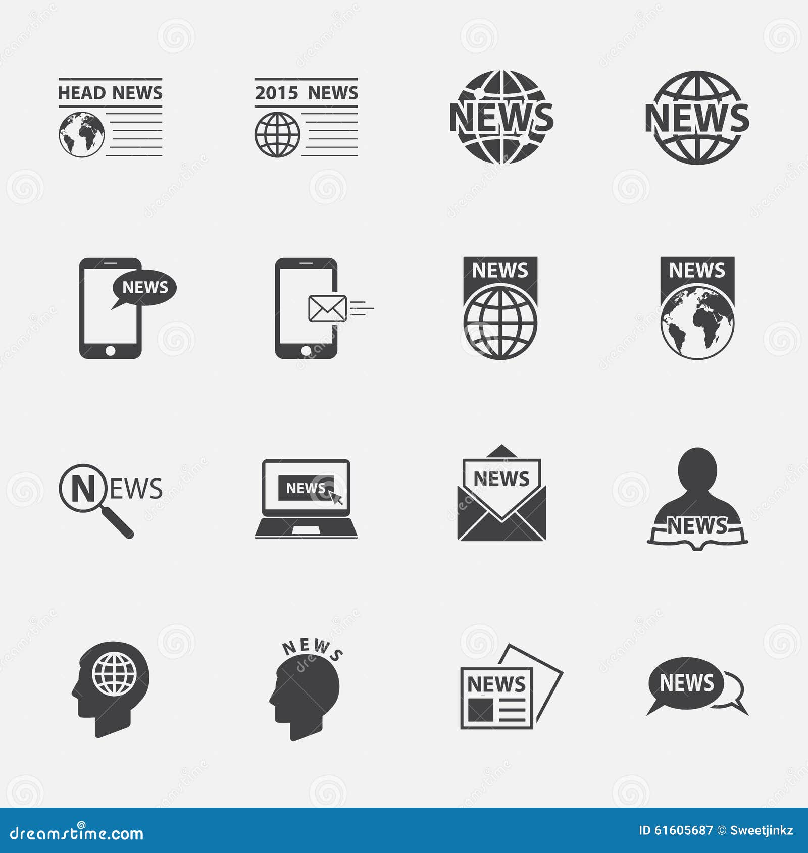 News symbol icons set. stock vector. Illustration of front - 61605687