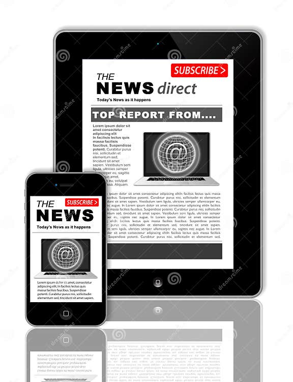 News on tablet and phone stock illustration. Illustration of ...