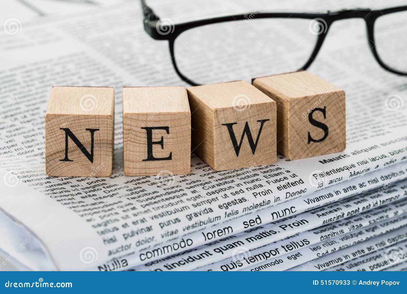 News Text on Wooden Blocks with Eyeglasses Stock Image - Image of close ...