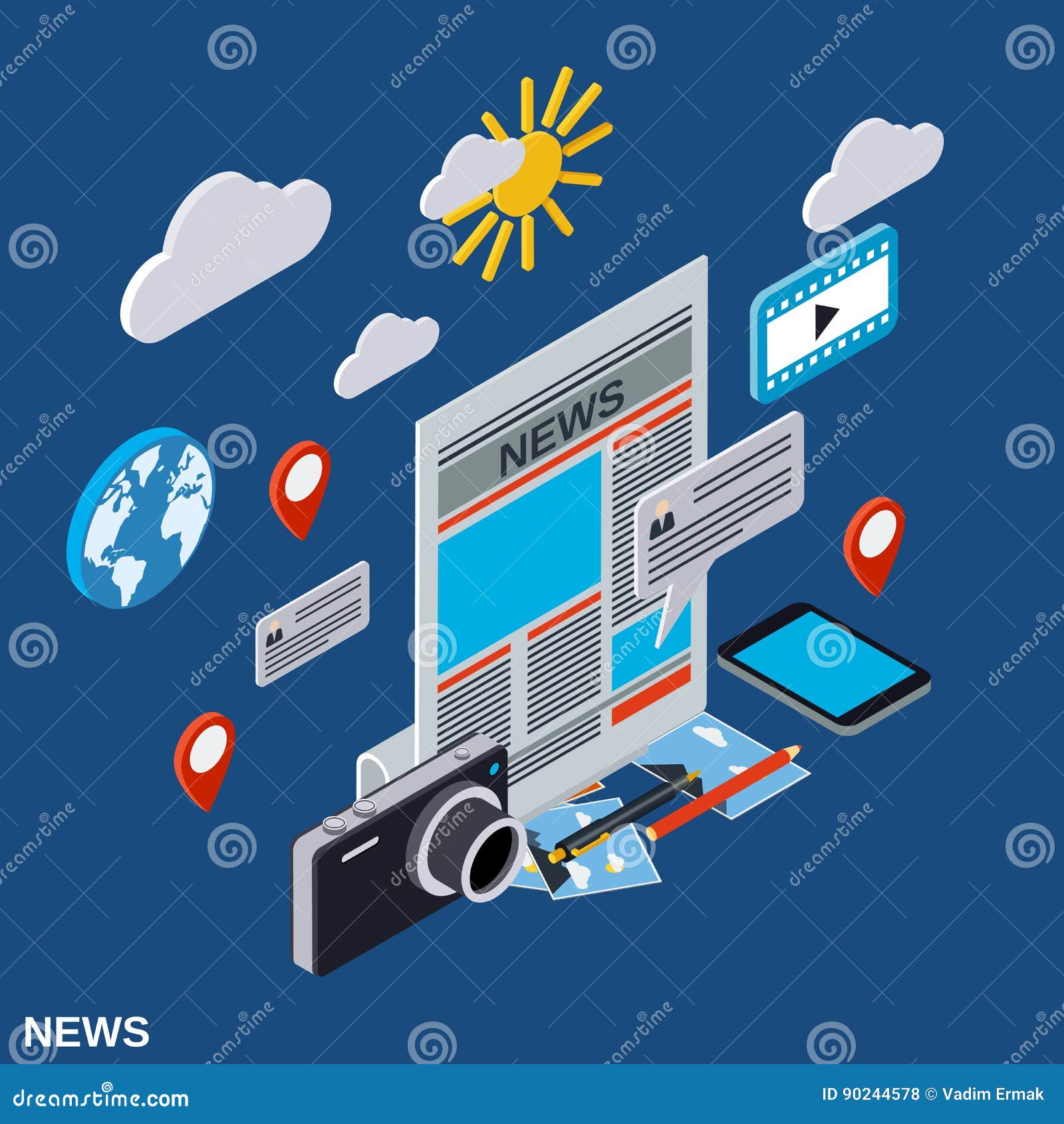 Newscast, Information, Journalism, Mass Media Stock Vector ...
