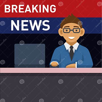 Newscaster with Computer, Breaking News. Vector Stock Vector ...