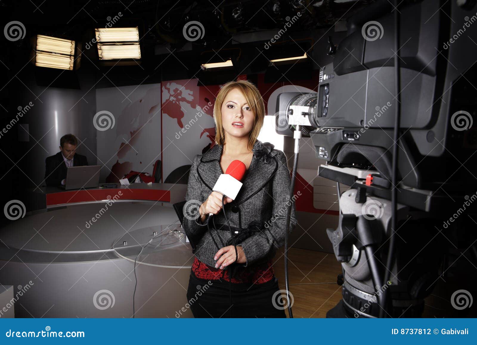 Newscaster with Microphone in Studio Editorial Photography - Image of ...