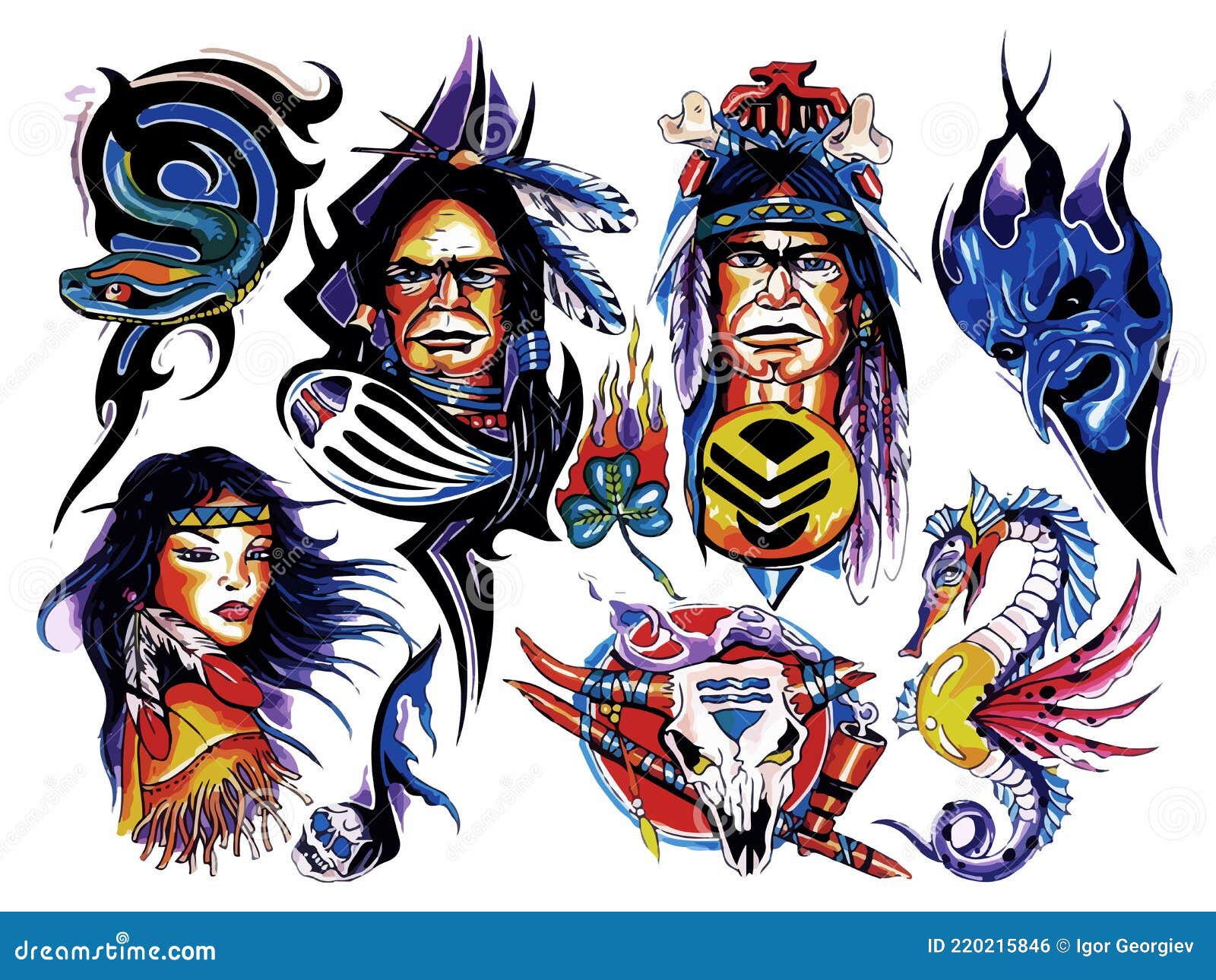 Newskool Tattoo Flash Set. Set of Labels and Elements. Vector Set Illustration Template Tattoo ...