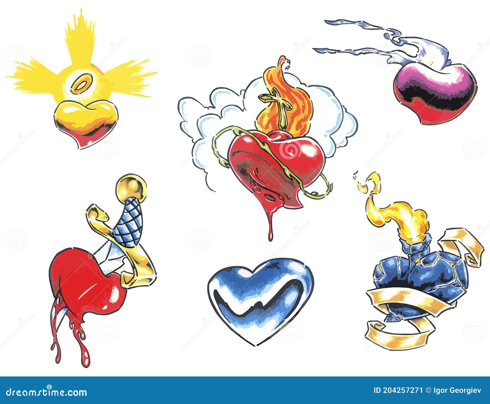 Newskool Tattoo Set. Set of Labels and Elements. Vector Set Illustration Template Tattoo. Stock ...