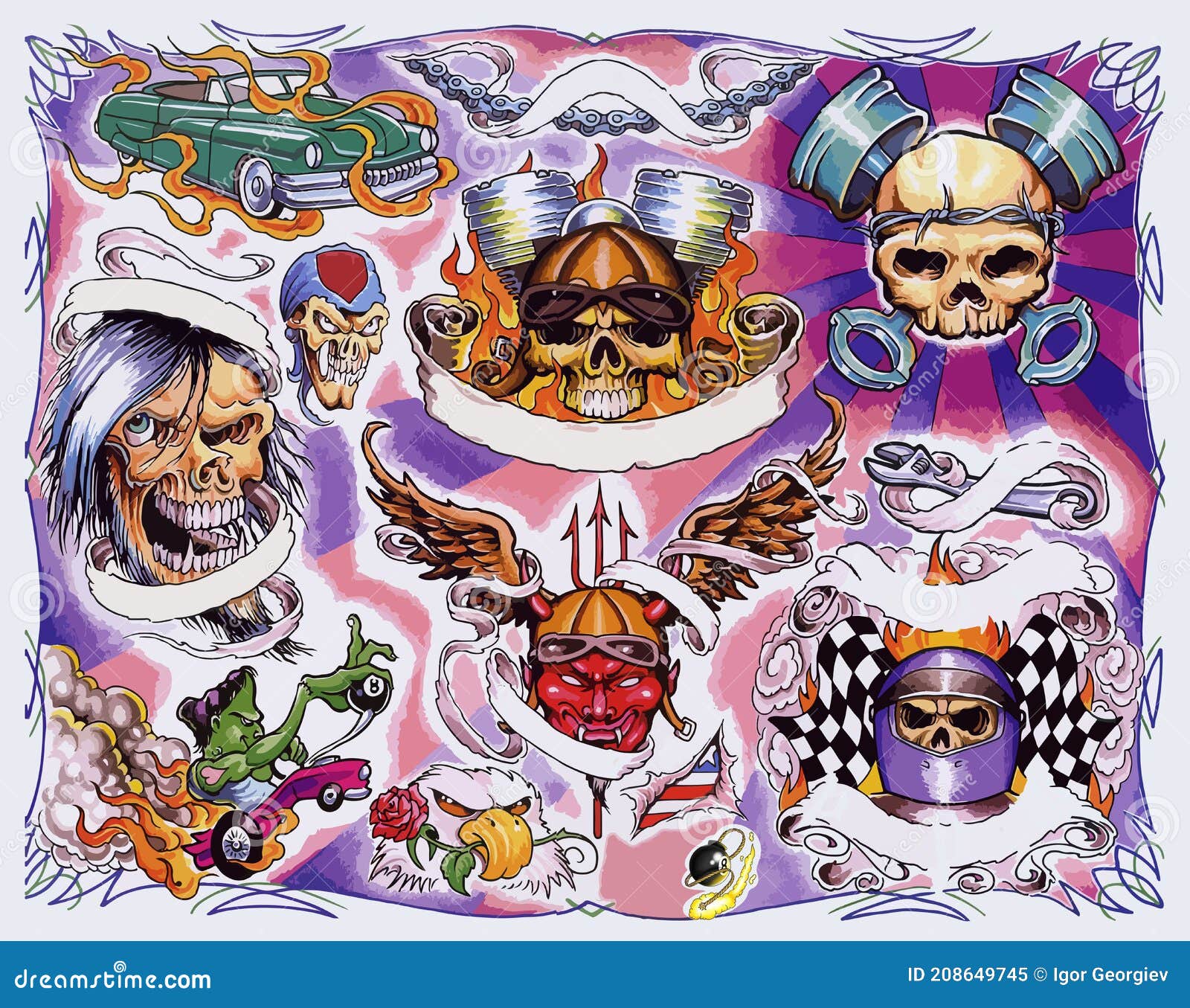 Newskool Tattoo Set. Set of Labels and Elements. Vector Set Illustration Template Tattoo. Stock ...