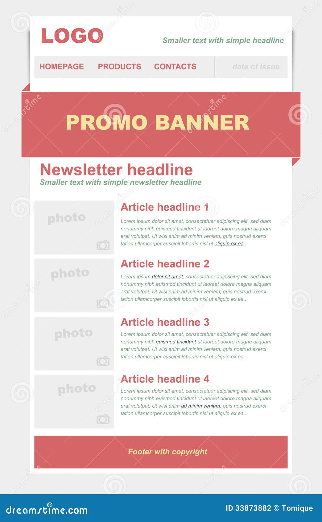 Newsletter Template with Red Color. Stock Illustration - Illustration ...