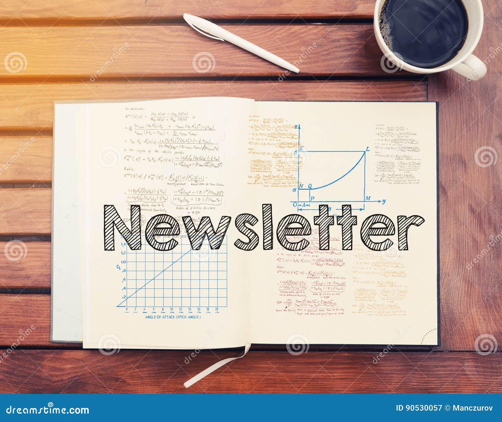 Newsletter : Text Inside Notebook on Table with Coffee Stock Image ...