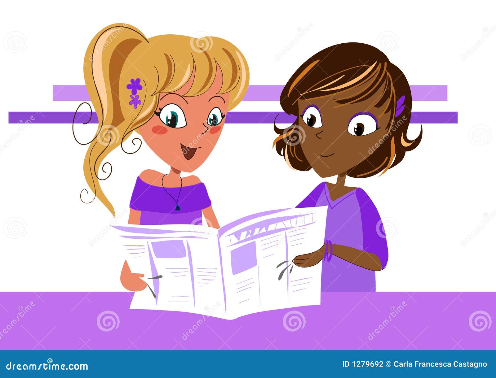 Newspaper stock vector. Illustration of smile, read, brunette - 1279692