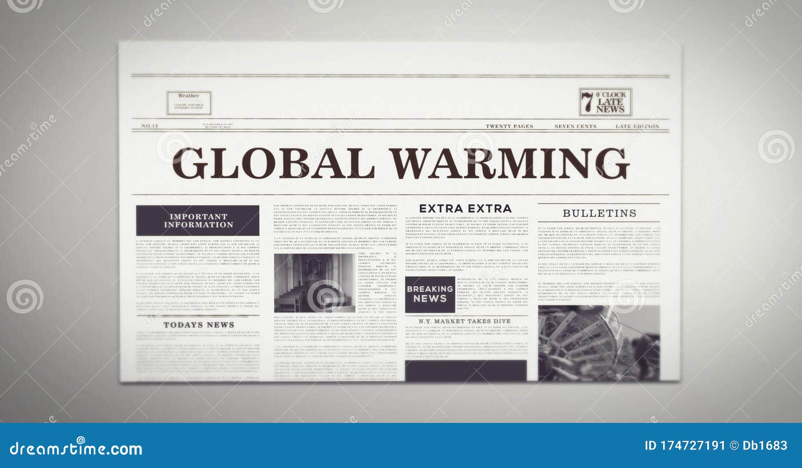 GLOBAL WARMING Headline on Turning Newspaper. Digitally Generated ...