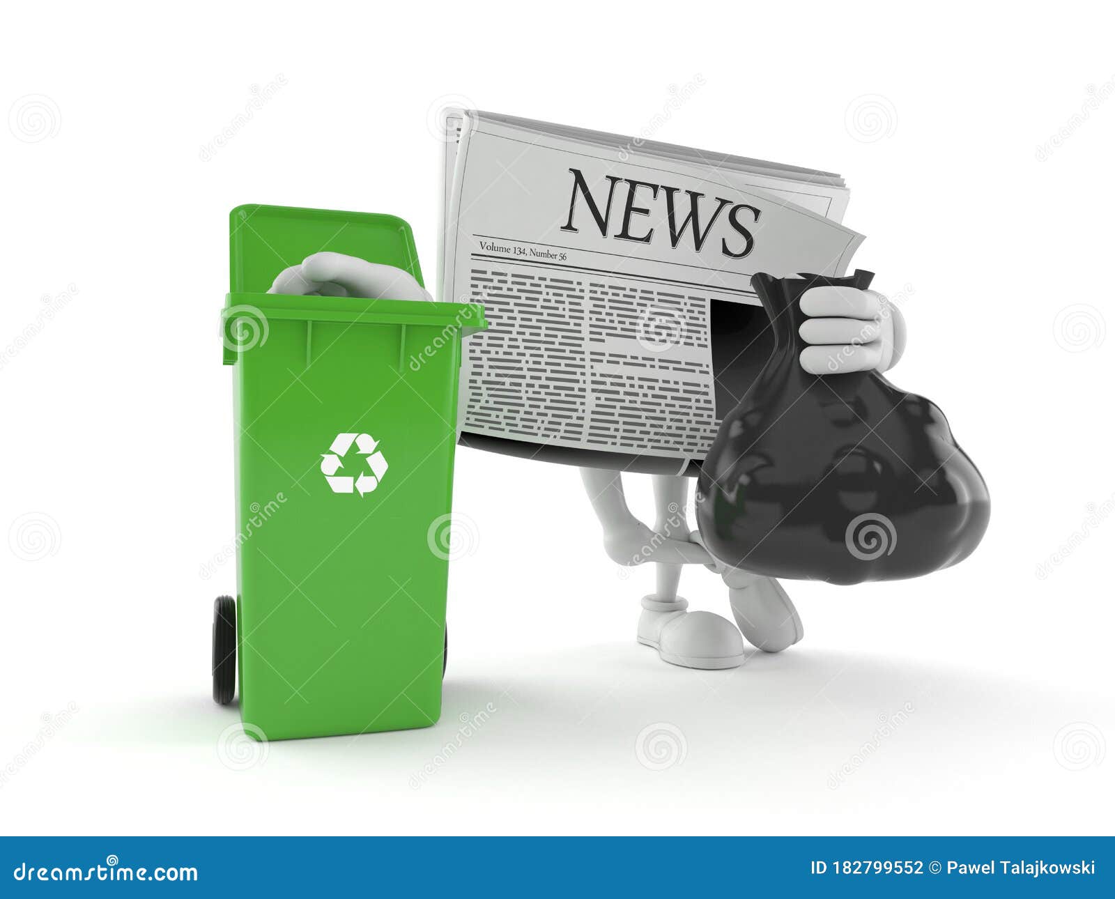 Newspaper Character with Dustbin Stock Illustration - Illustration of ...