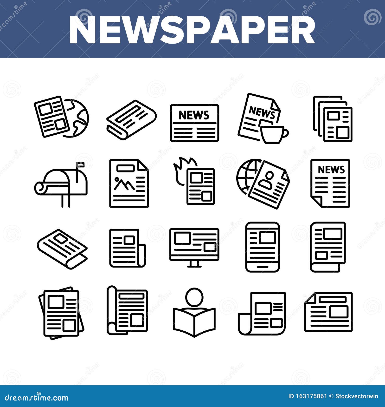 Newspaper Collection Elements Icons Set Vector Stock Vector ...