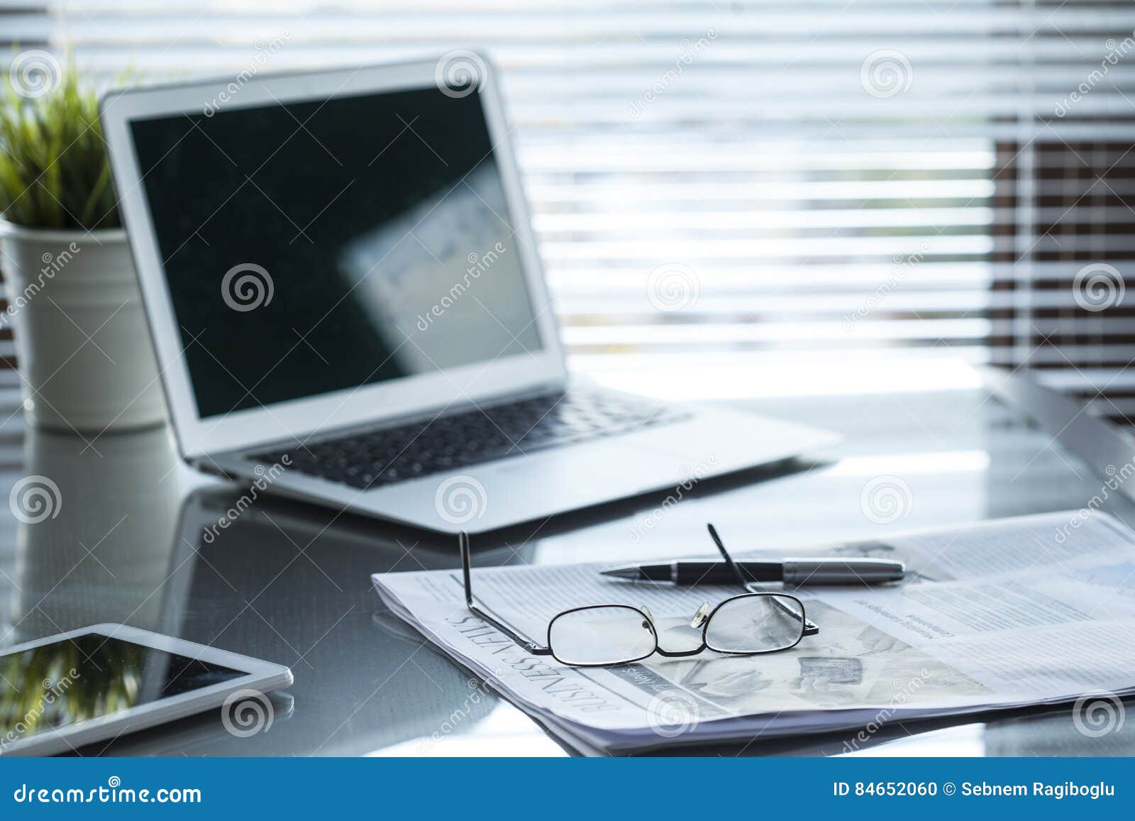 Newspaper and Computer on Table Stock Photo - Image of tablet, read ...