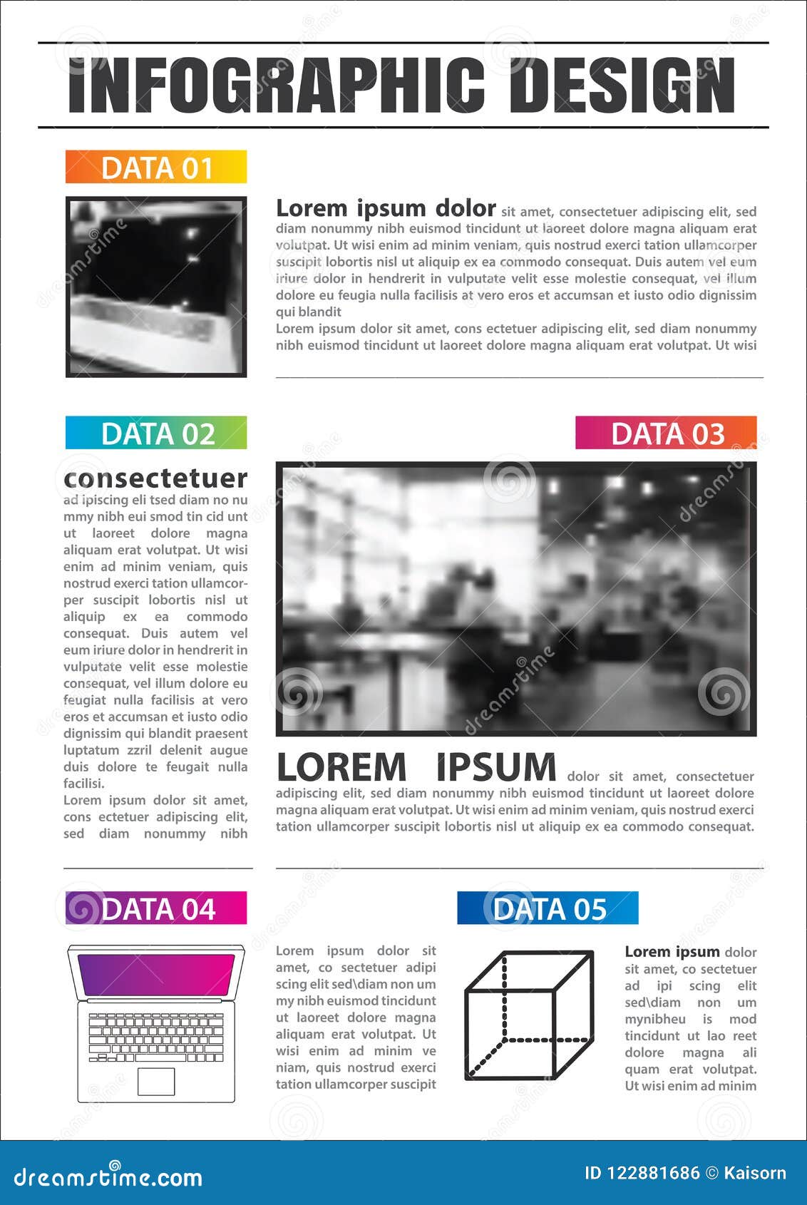 Newspaper with 5 Data Infographic Template. Vector Abstract Elem Stock ...