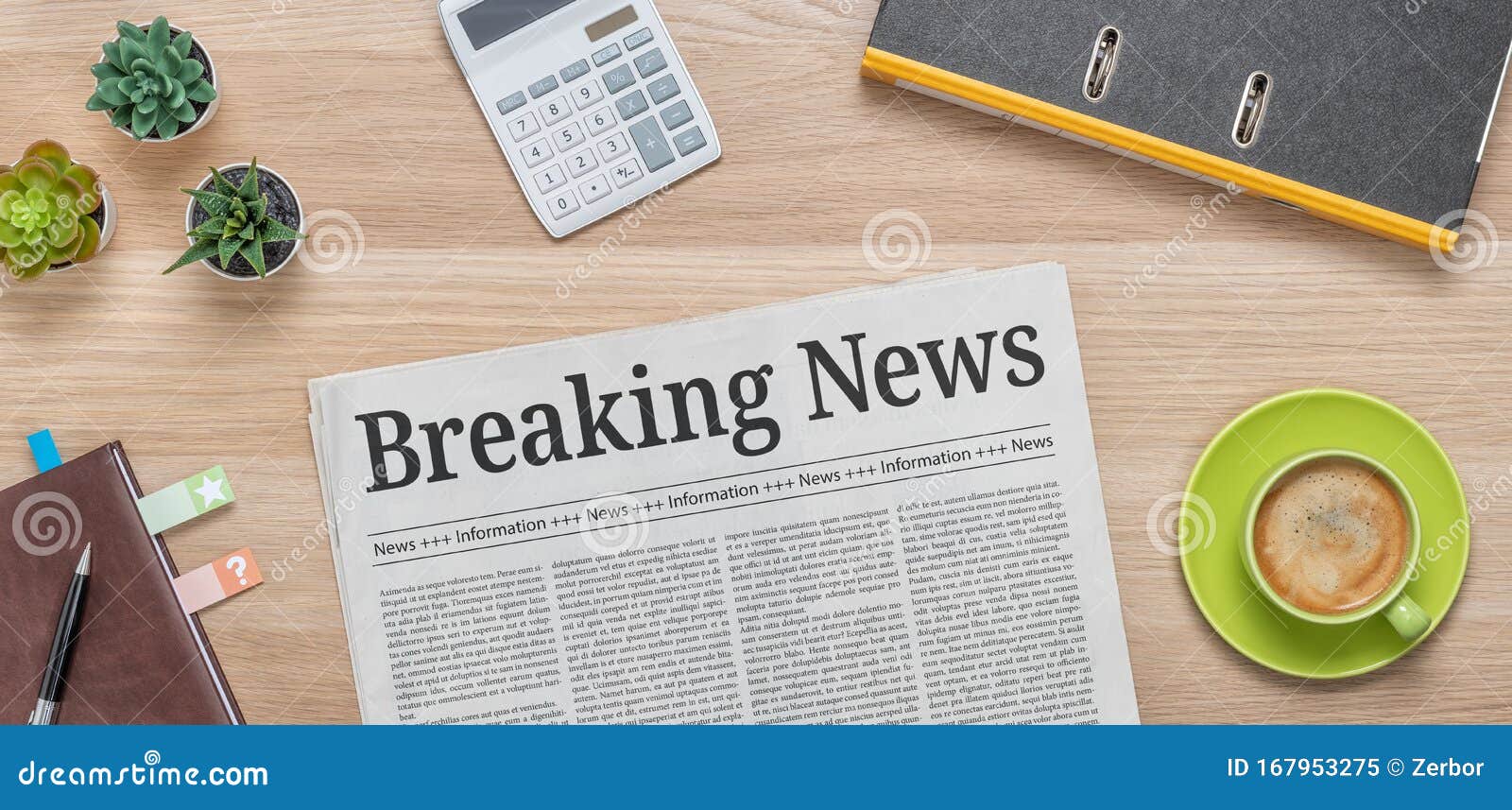 A Newspaper on a Desk with the Headline Breaking News Stock Image ...