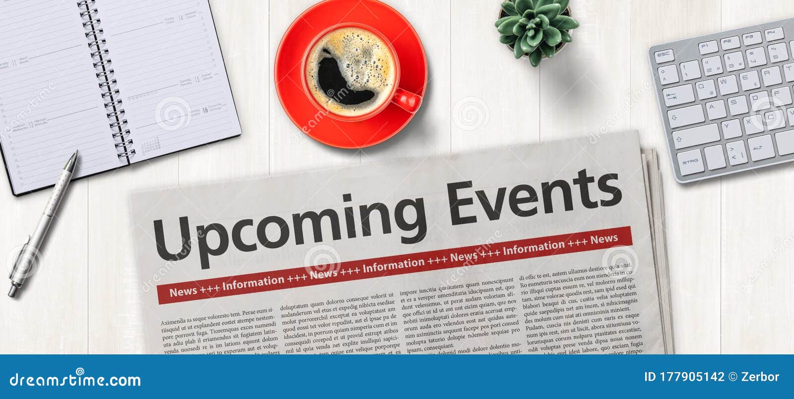 Newspaper on a Desk - Upcoming Events Stock Photo - Image of info ...