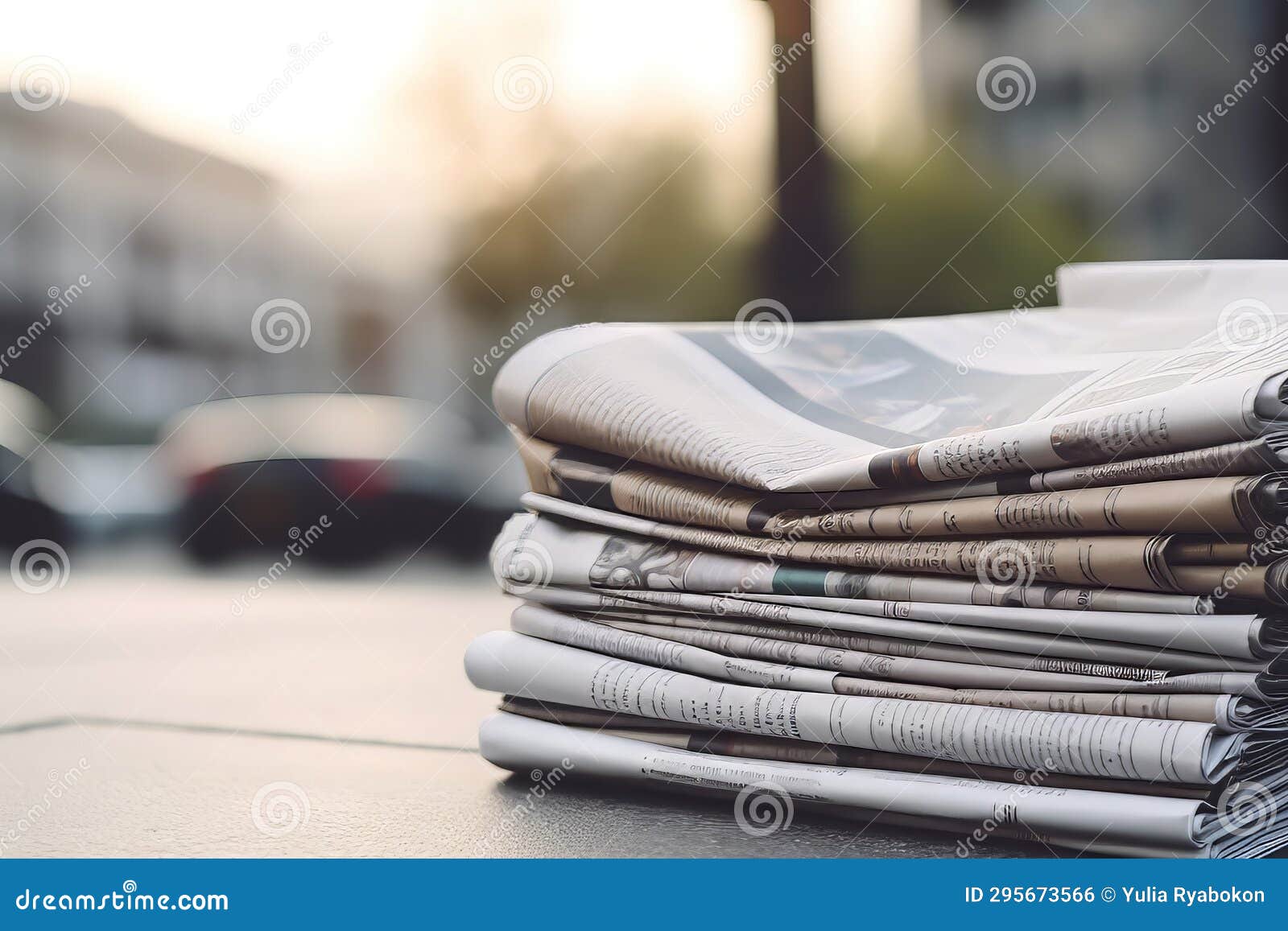 Newspaper Folder Stack at Cafe Table. Generate Ai Stock Photo - Image ...