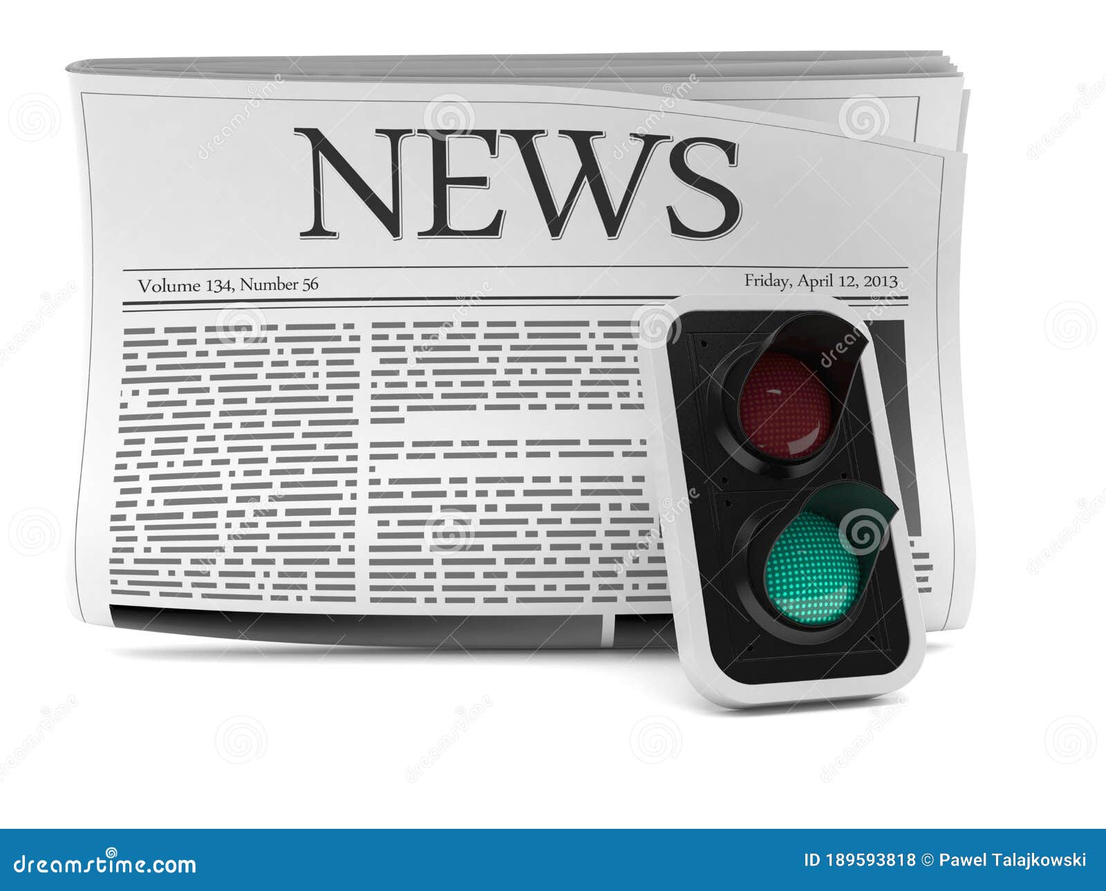 Newspaper with Green Traffic Light Stock Illustration - Illustration of ...